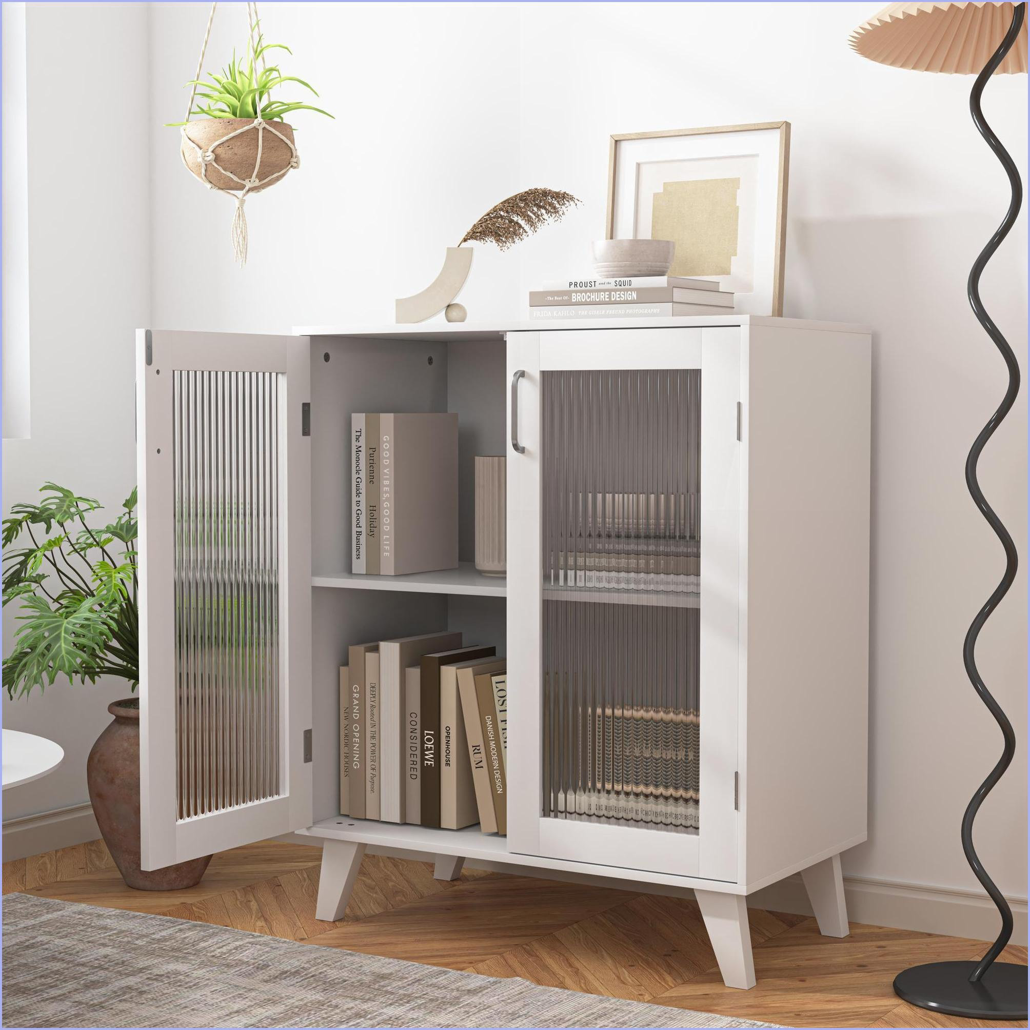 Latitude Run® Cabinets: Modern Storage Cabinet with 2 Glass Doors ...