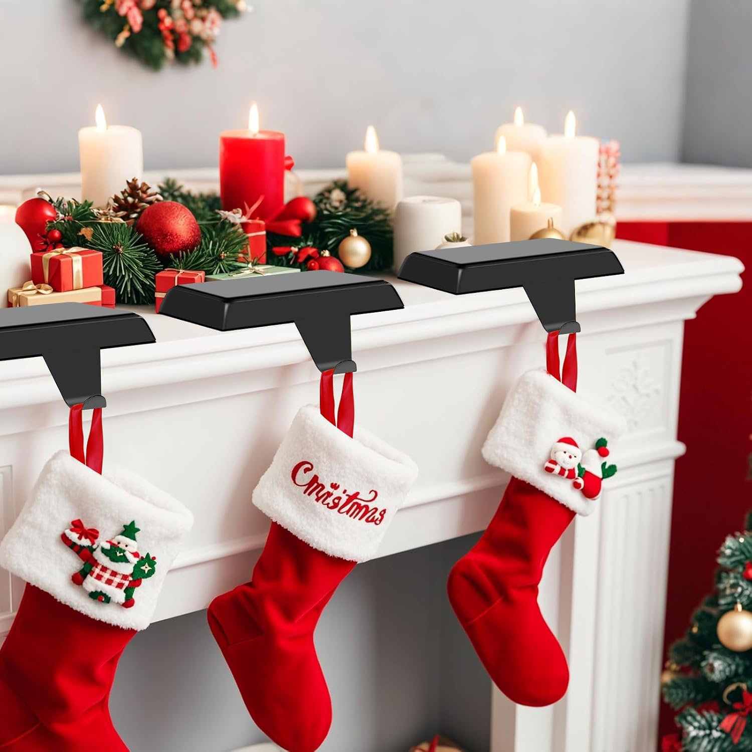 AMIBZ Gold Stocking Holders For Mantle, Set Of 4 Christmas Holder ...