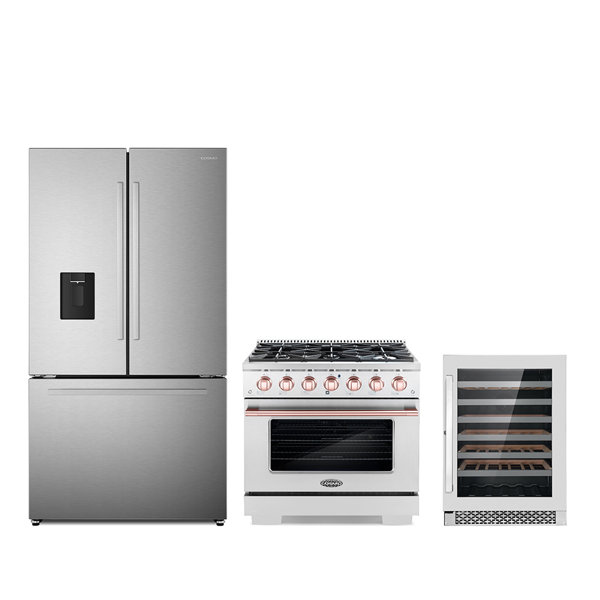 Cosmo 3 Piece Kitchen Appliance Package with French Door Refrigerator ...