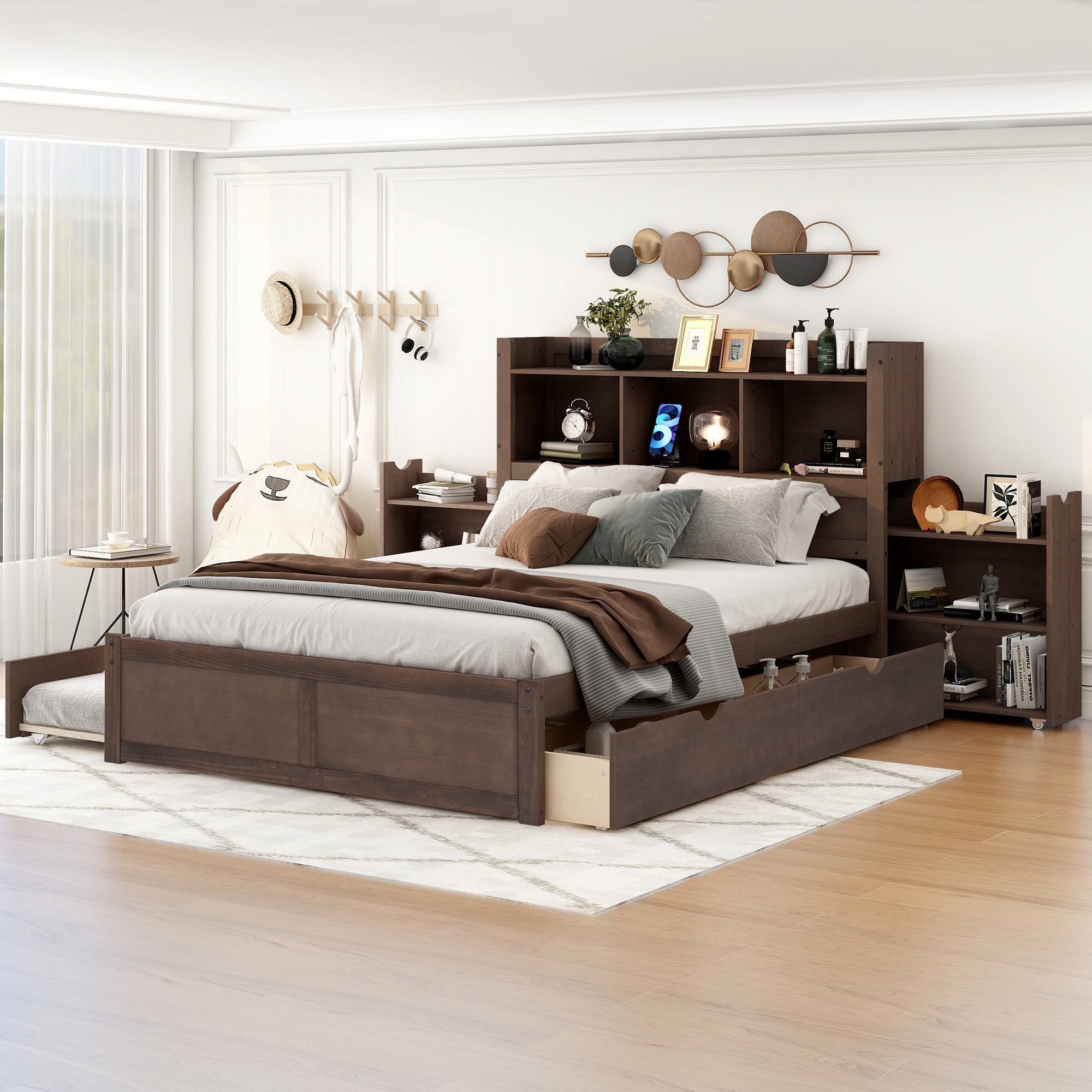 Mercer41 Full / Double Size Storage Platform Bed With Pull Out Shelves ...