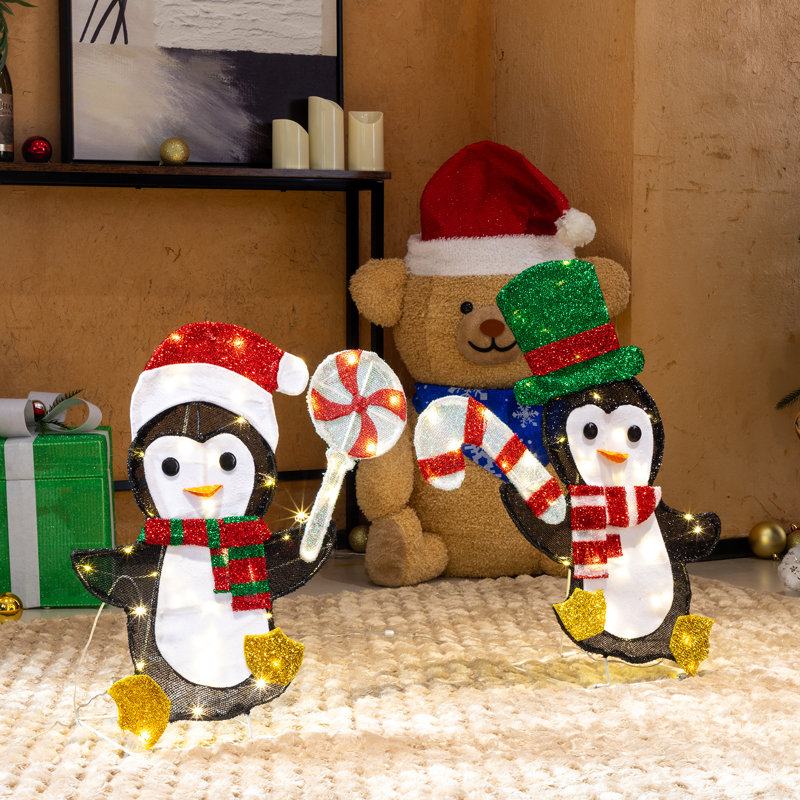 Mercer41 2Pcs 2D Penguins With Candy Canes Christmas Decoration | Wayfair