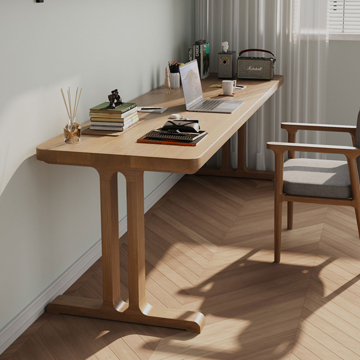 Groove Interior Burlywood Rectangular Solid Wood desk | Wayfair