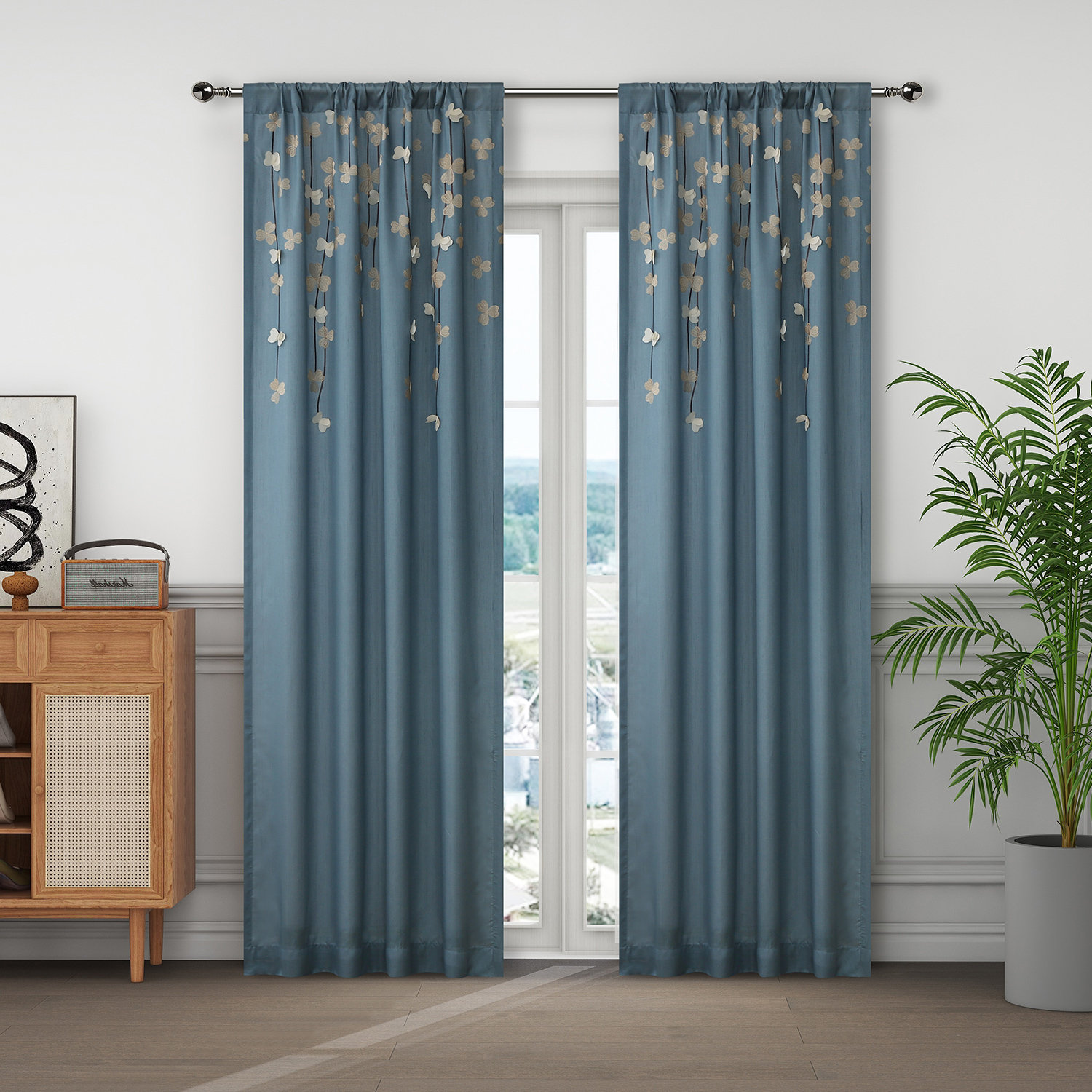 Winston Porter Dust Blue Faux Silk Curtains Set - 42X84 Inch Panels ...