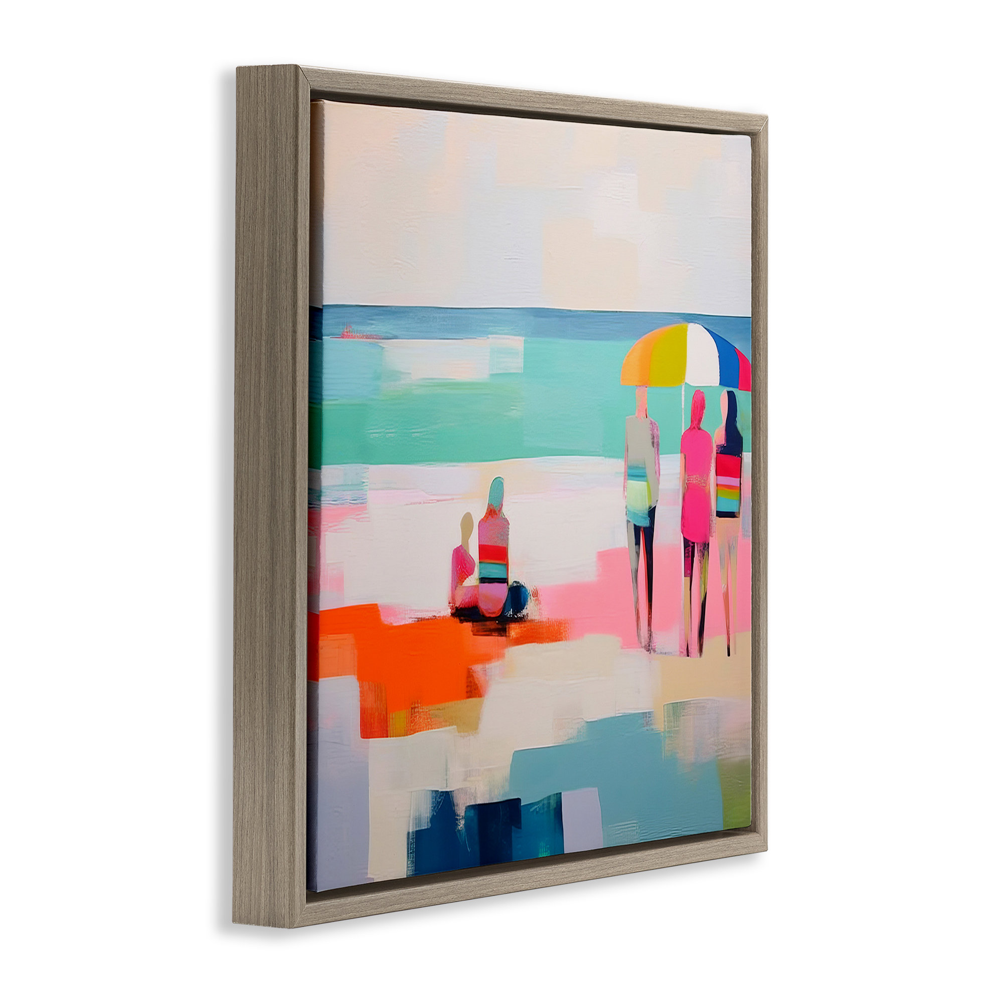 Beachcrest Home™ People on Beach Abstract Framed Floater Canvas Wall ...