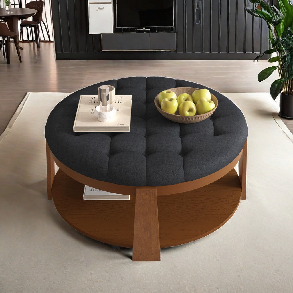 Latitude Run® Modern Large Round Ottoman Coffee Table 2-Tier Oversized ...
