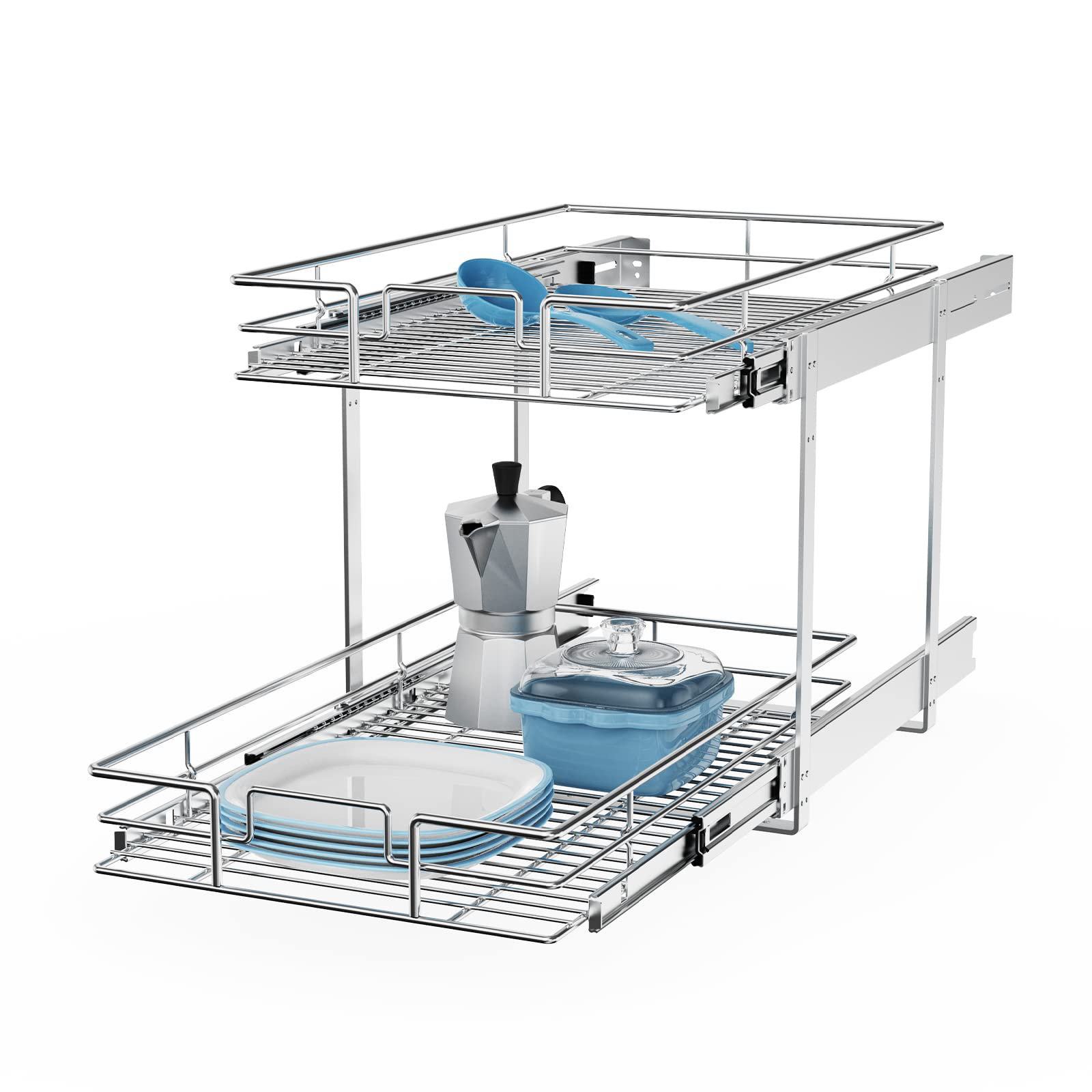 Prep & Savour 2-Tier Metal Pull Out Cabinet Organizer, Rust-Resistant ...