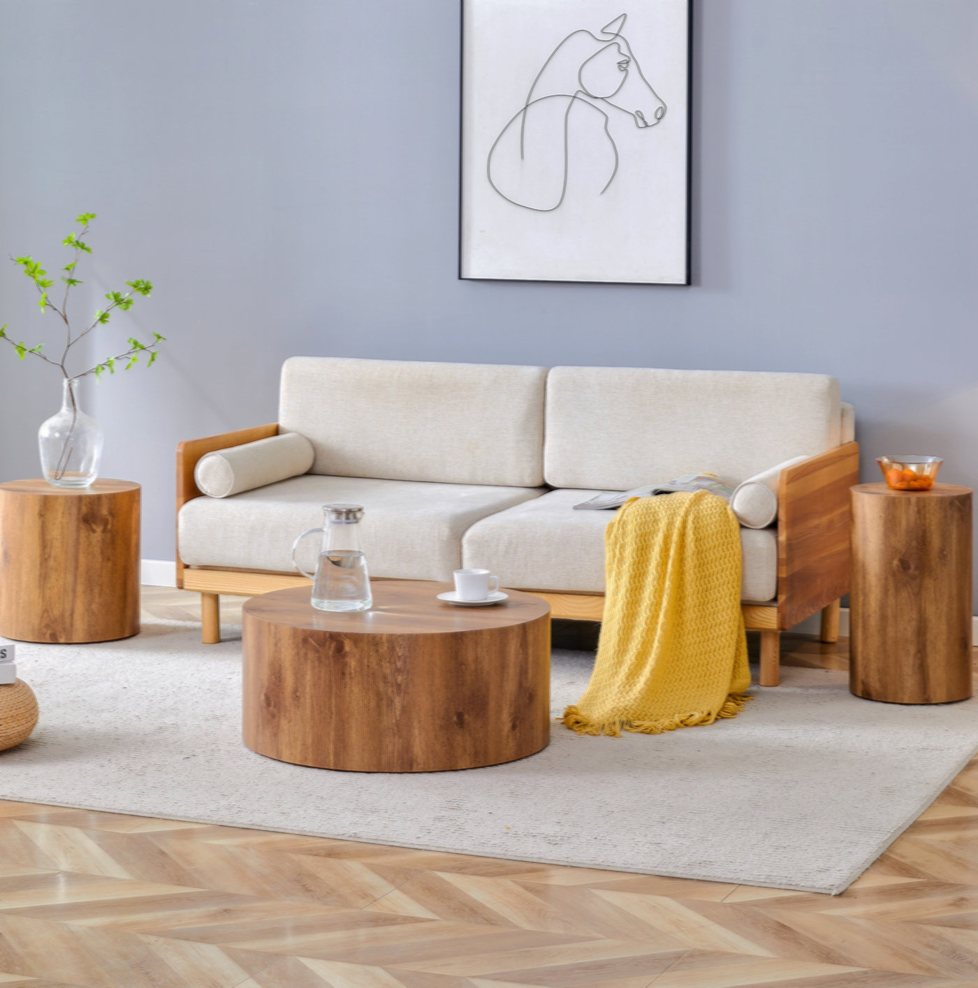 WANDINGT Modern Minimalist Set Of Three Cylinder Marble-Patterned MDF ...