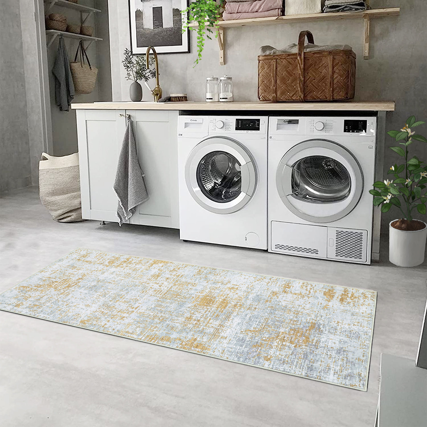 17 Stories Abstract Sketch Distressed Rug Low Pile Thin Rug Soft Indoor ...