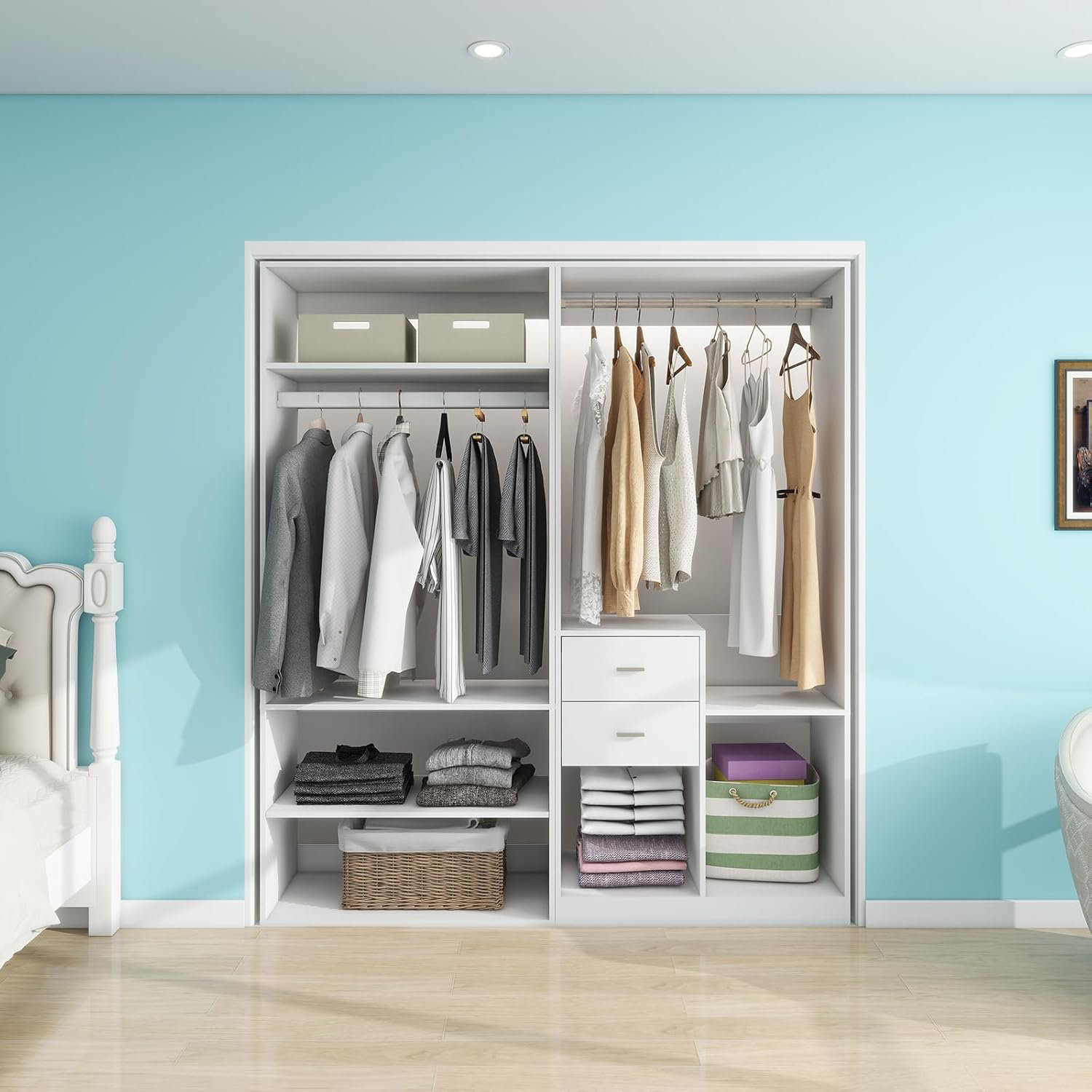 Latitude Run® Closet System , Wood Modual Closet Organizer with 2 ...