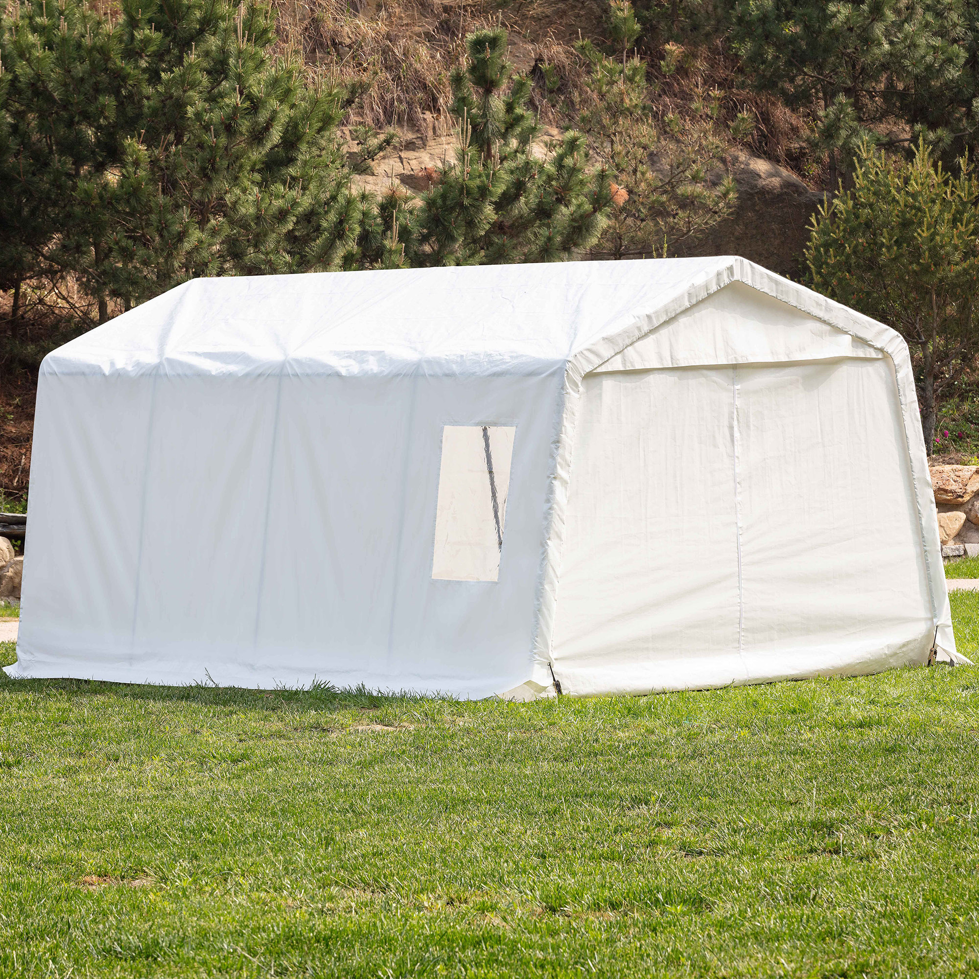 WEATHERFAST Clear Window Portable Garage Carport Shelter With White ...