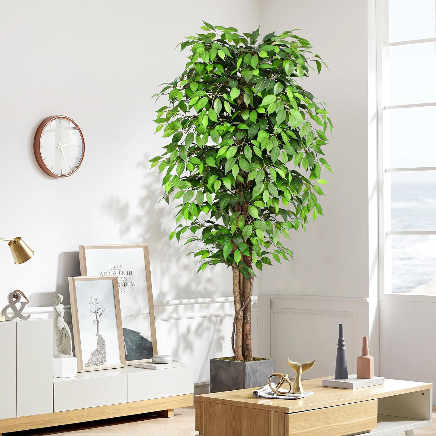 Primrue 7ft Large Ficus Artificial Trees with Natural Curved Trunks, 84 ...