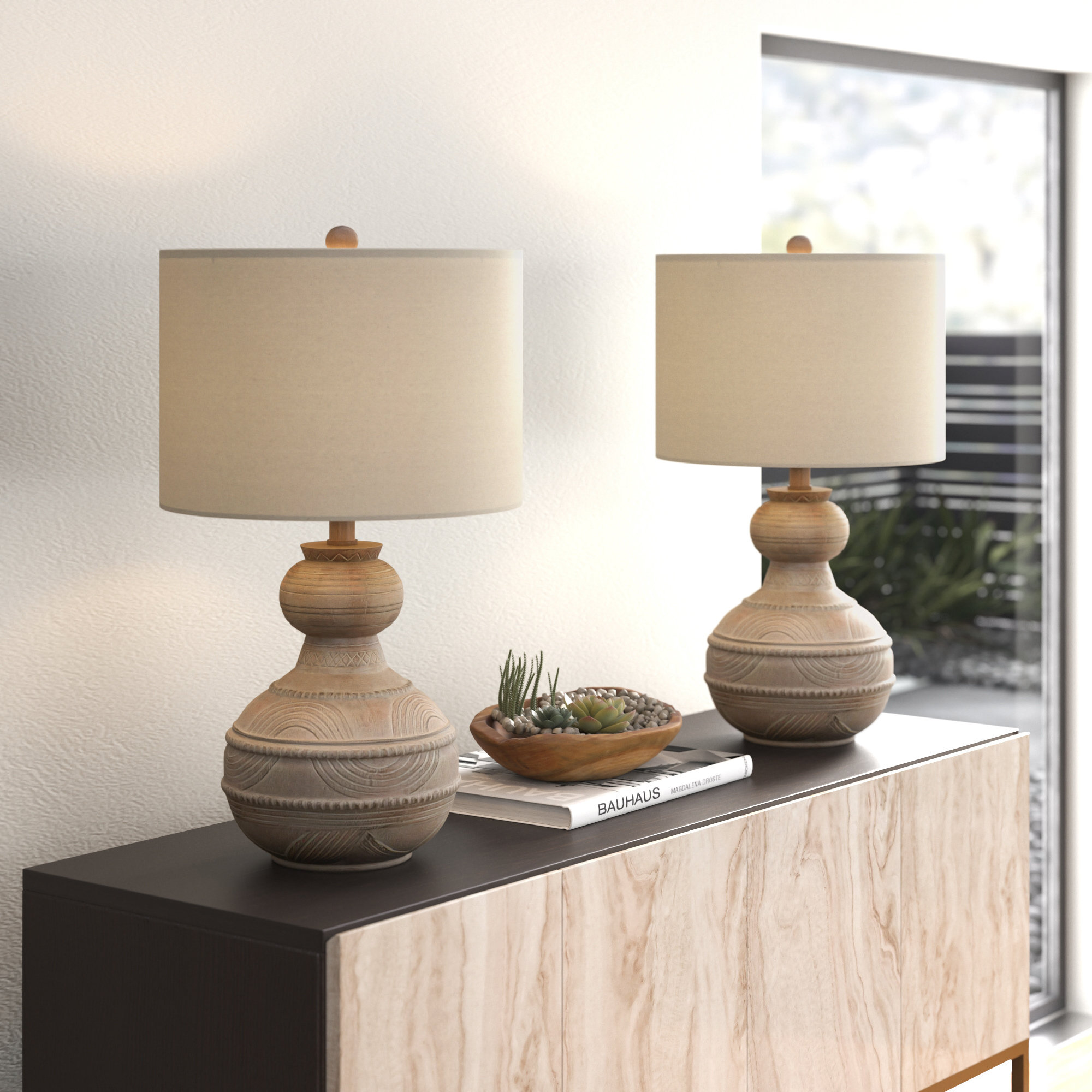 Wade Logan® Adnopoz 24" Bedside Brown Table Lamp Set (Set Of 2 ...