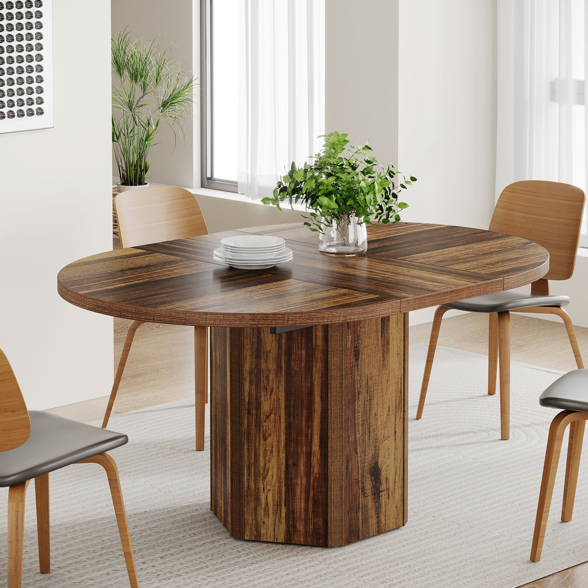 Millwood Pines Wood Dining Table For 4-6 People, 55" Oval Kitchen ...