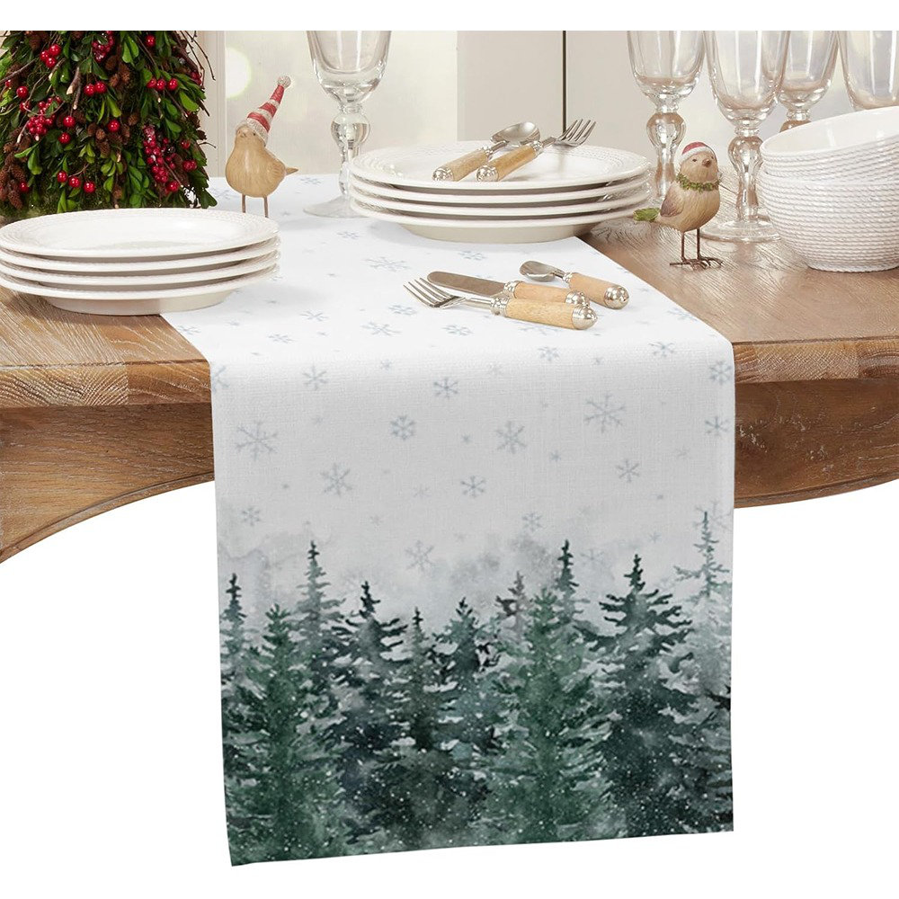 August Grove® Christmas Table Runner Pine Tree Forest Table Runners ...