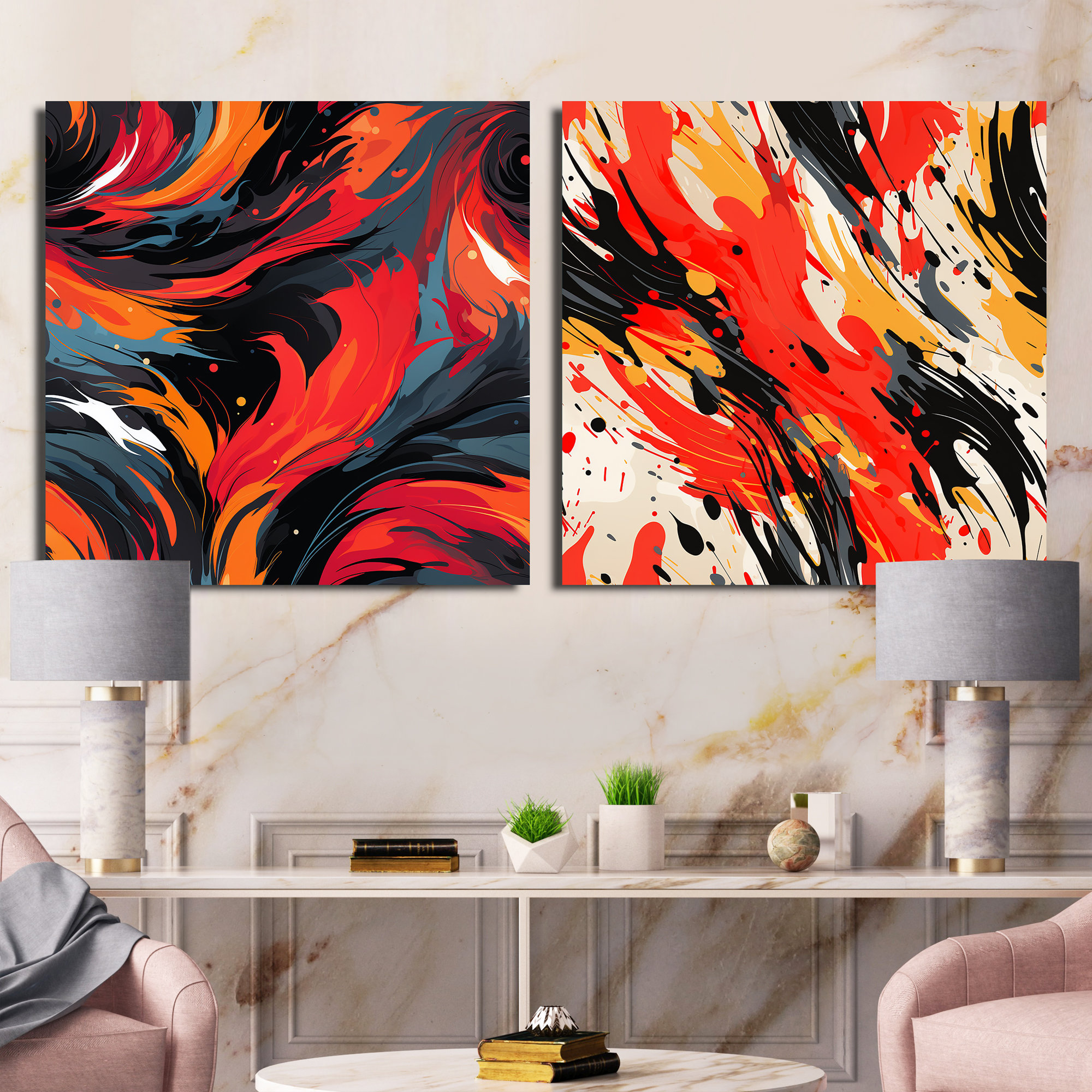 Design Art Popart Bold Brush Frenzy - Abstract Square Collage Set Of 2 ...
