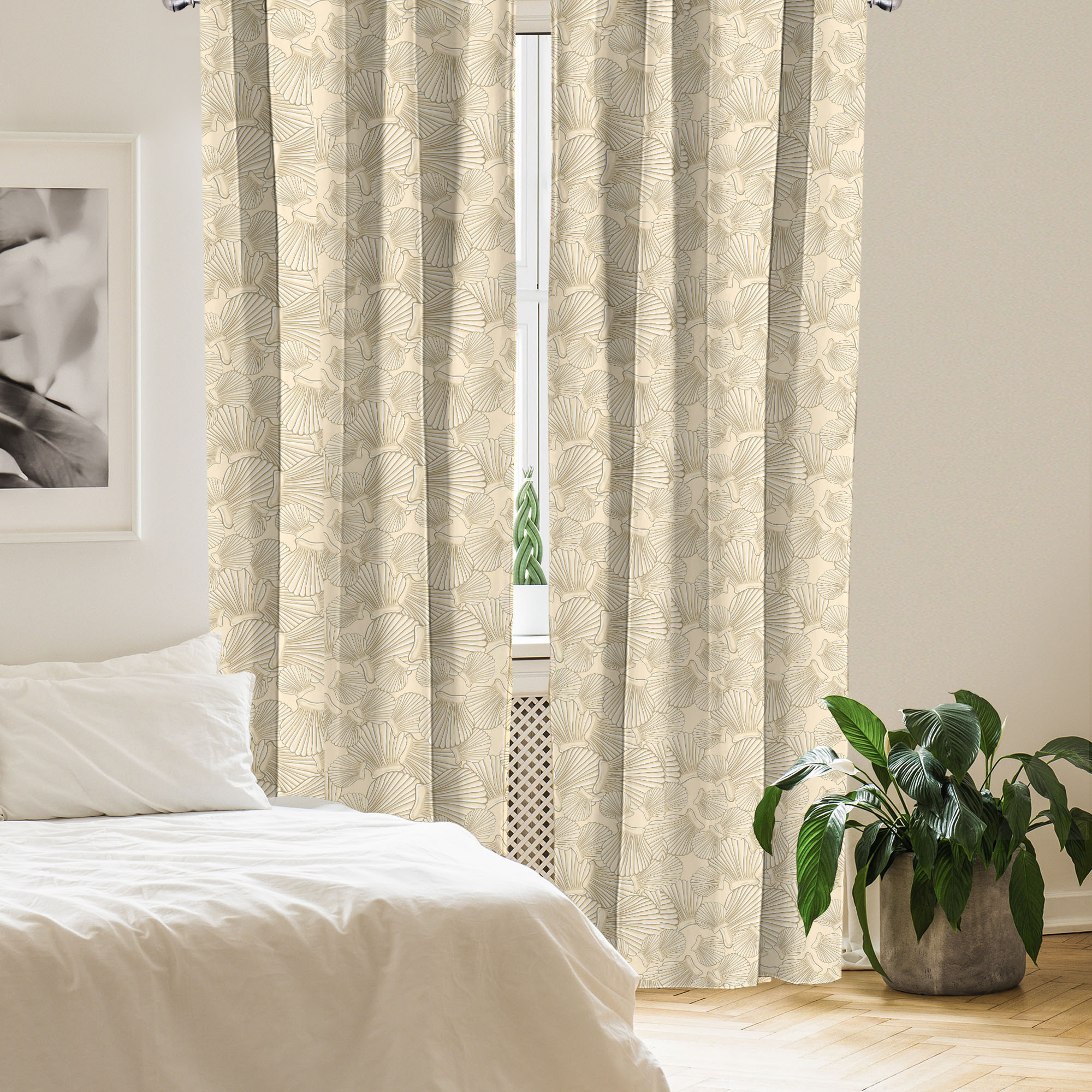 East Urban Home Shells 4-Panel Curtains, Interlacing Clams Motif ...