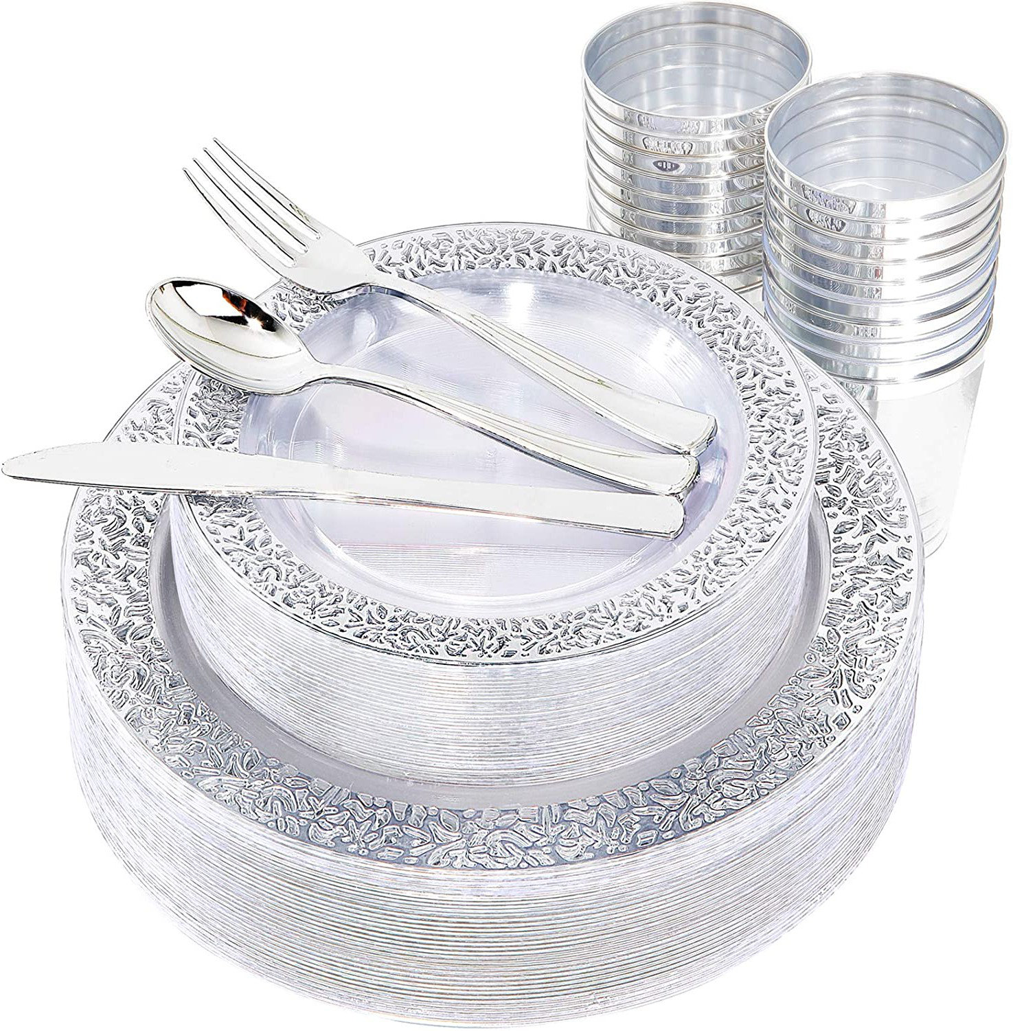 OPTERWQ 150Pcs Disposable Multipurpose Cutlery Set With Lace Design ...