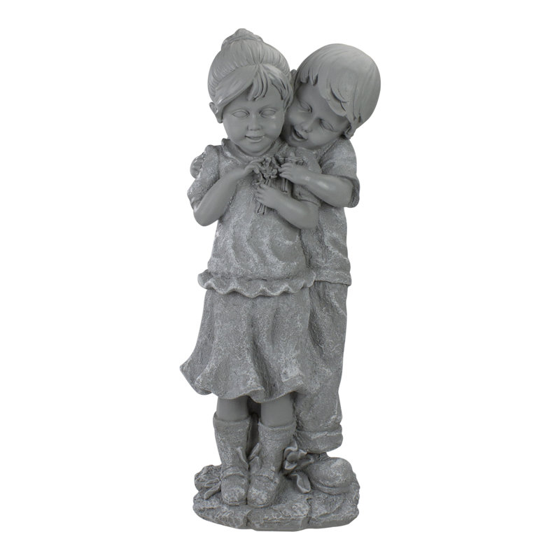 Northlight Seasonal 19.5" Gray Boy Hugging Girl Outdoor Garden Statue ...