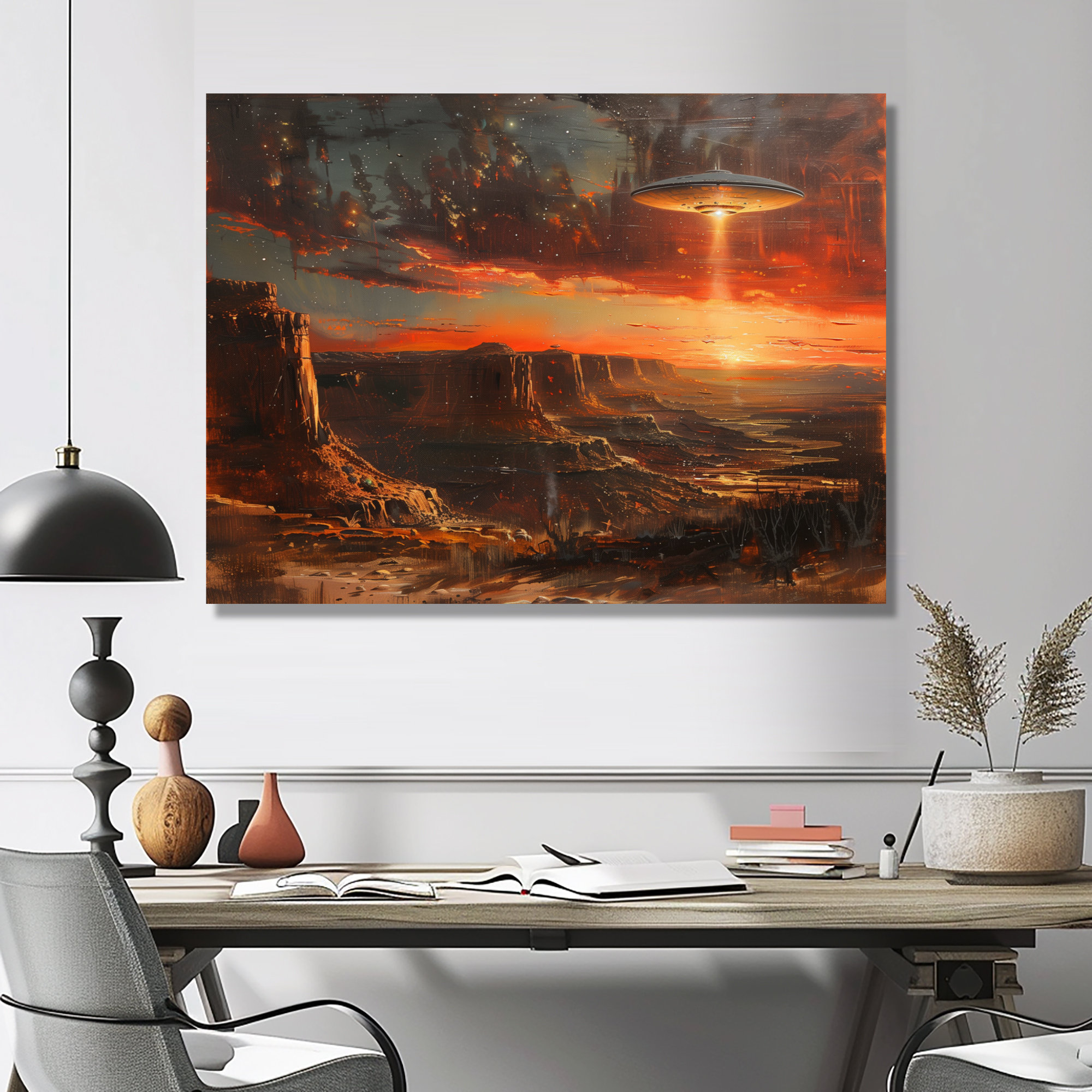 Winston Porter Brown Red Alien Landscape Ufos - Ufos Wall Decor ...