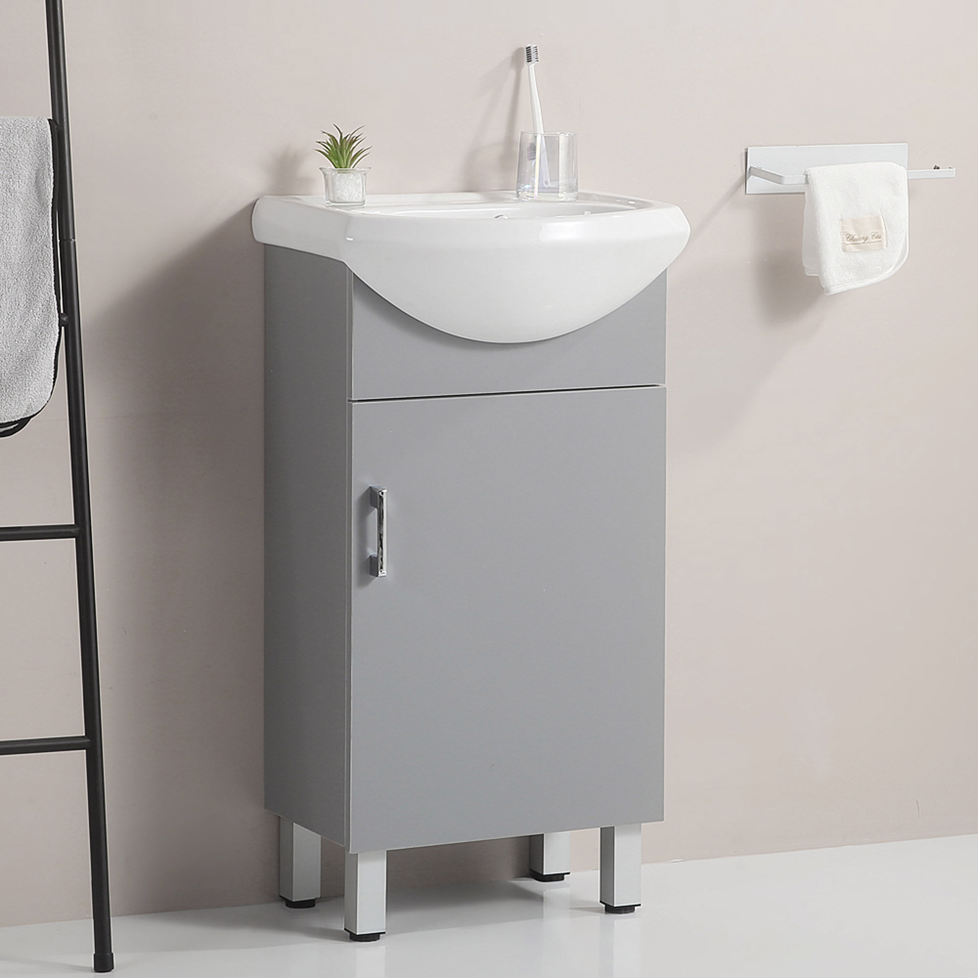 Winston Porter 18-Inch Mini Bathroom Cabinet With Ceramic Sink Grey | Wayfair