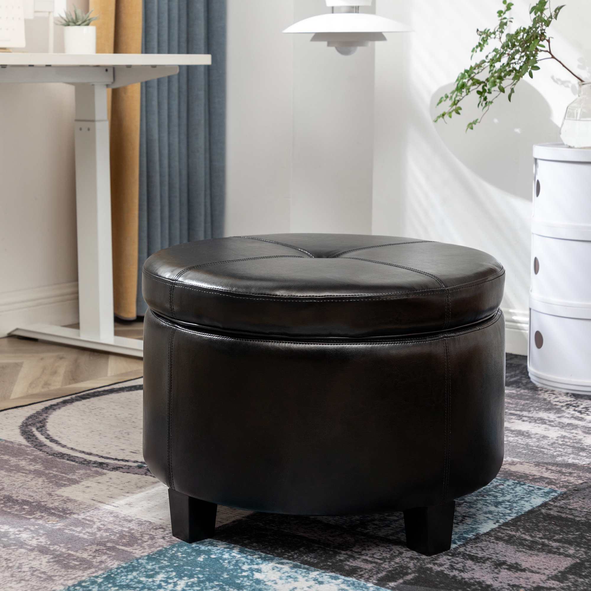 Lark Manor™ Lecuyer Faux Leather Storage Ottoman with Rubberwood Legs ...