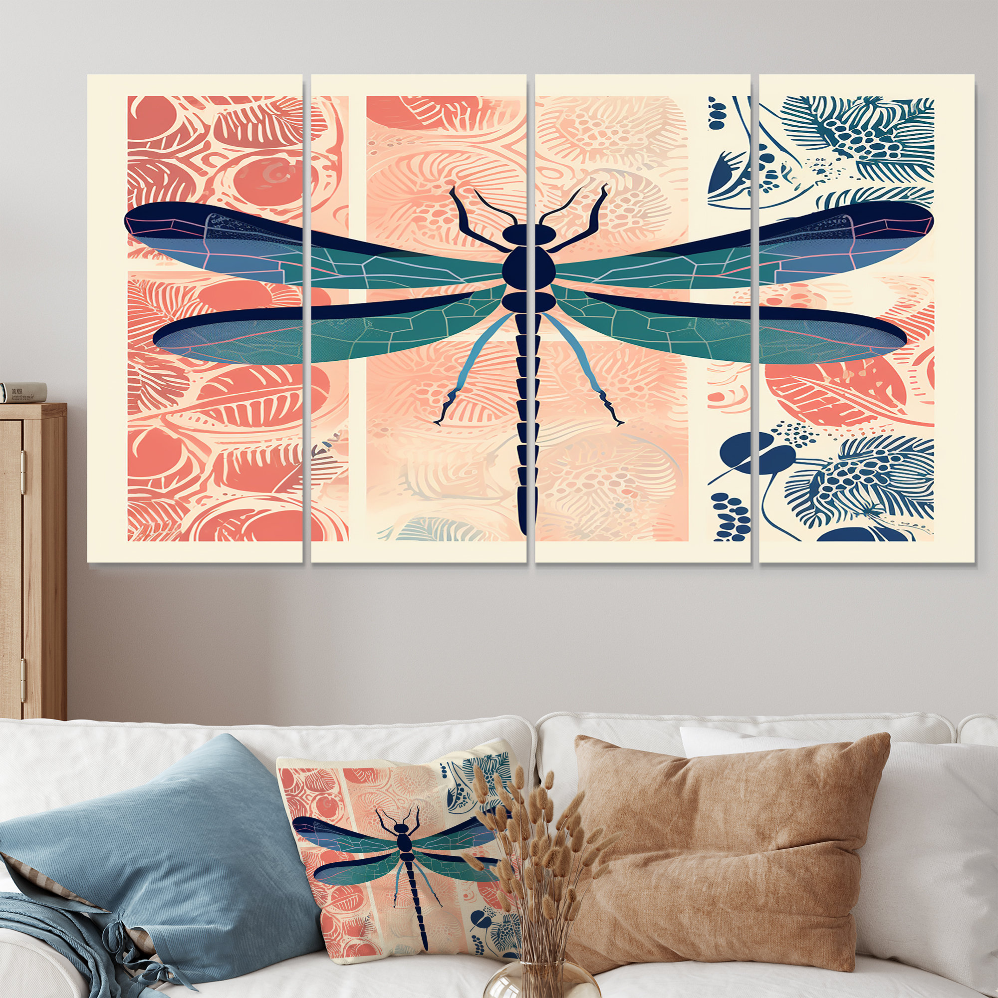 Design Art Retro Illustration Of Dragonfly Red Blue II - Dragonfly ...