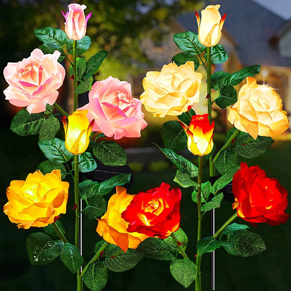 Mason&Mia Solar LED Rose Flower Garden Lights, 4 Pack | Wayfair