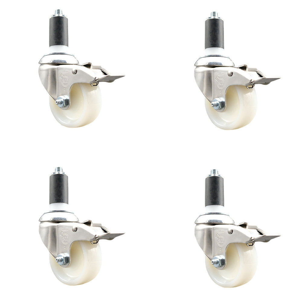 Service Caster 316SS Nylon Wheel Swivel Expanding Stem Caster Set Lock ...
