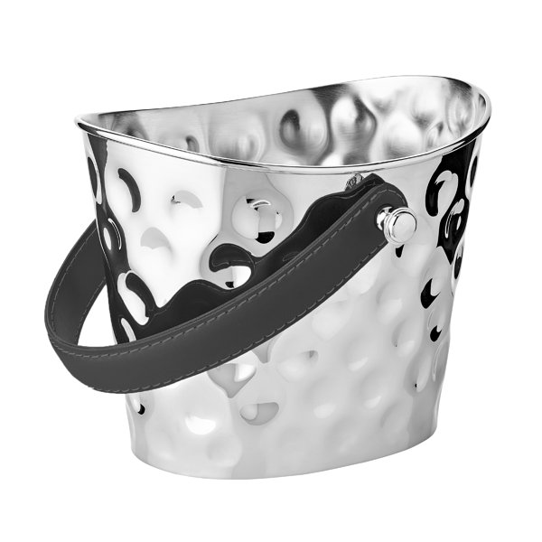 Edzard Ice Bucket Gilbert (17cm high), black leather handle, hammered ...