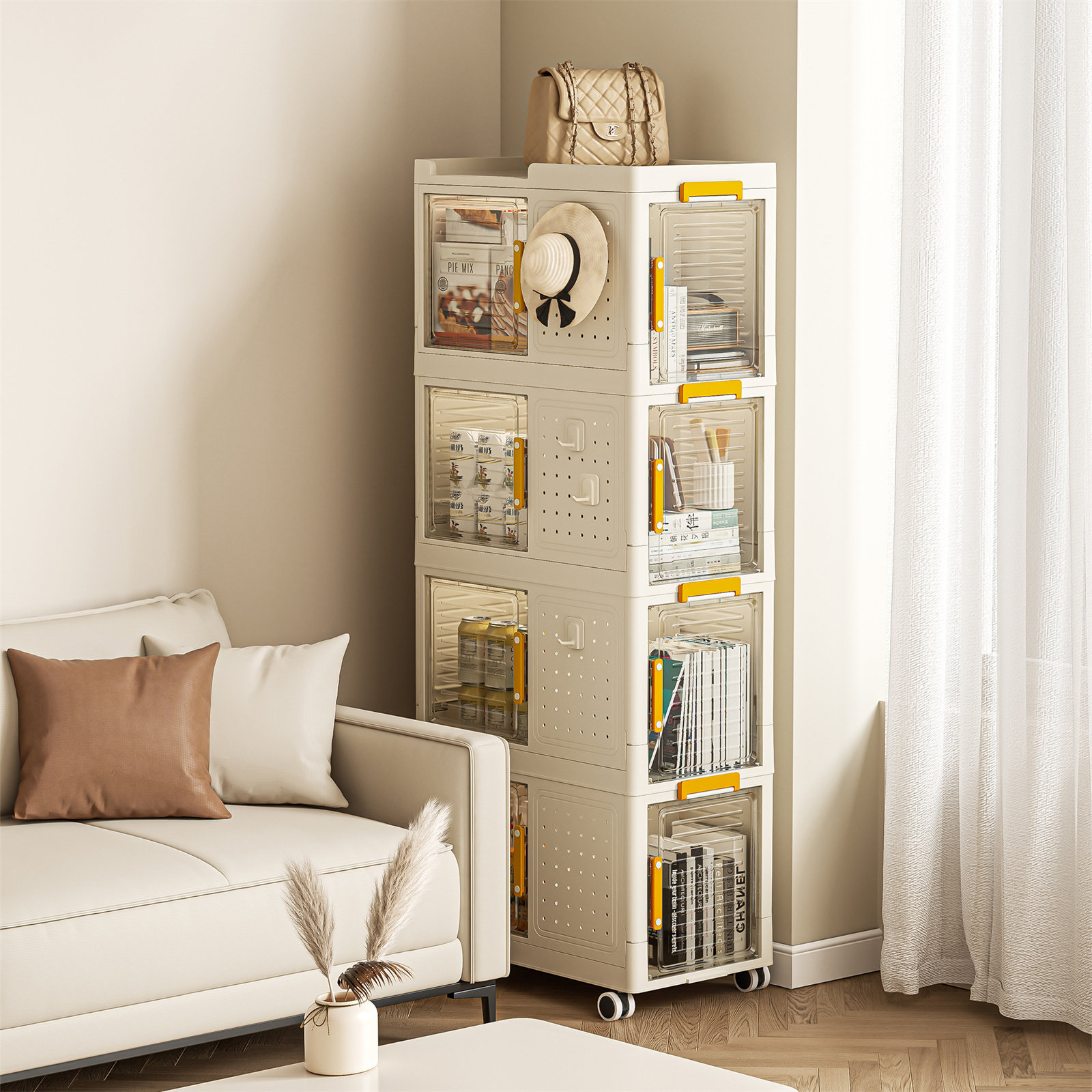 Rebrilliant 4-Tier Rolling Storage Bookcase With Wheels, Large Capacity ...