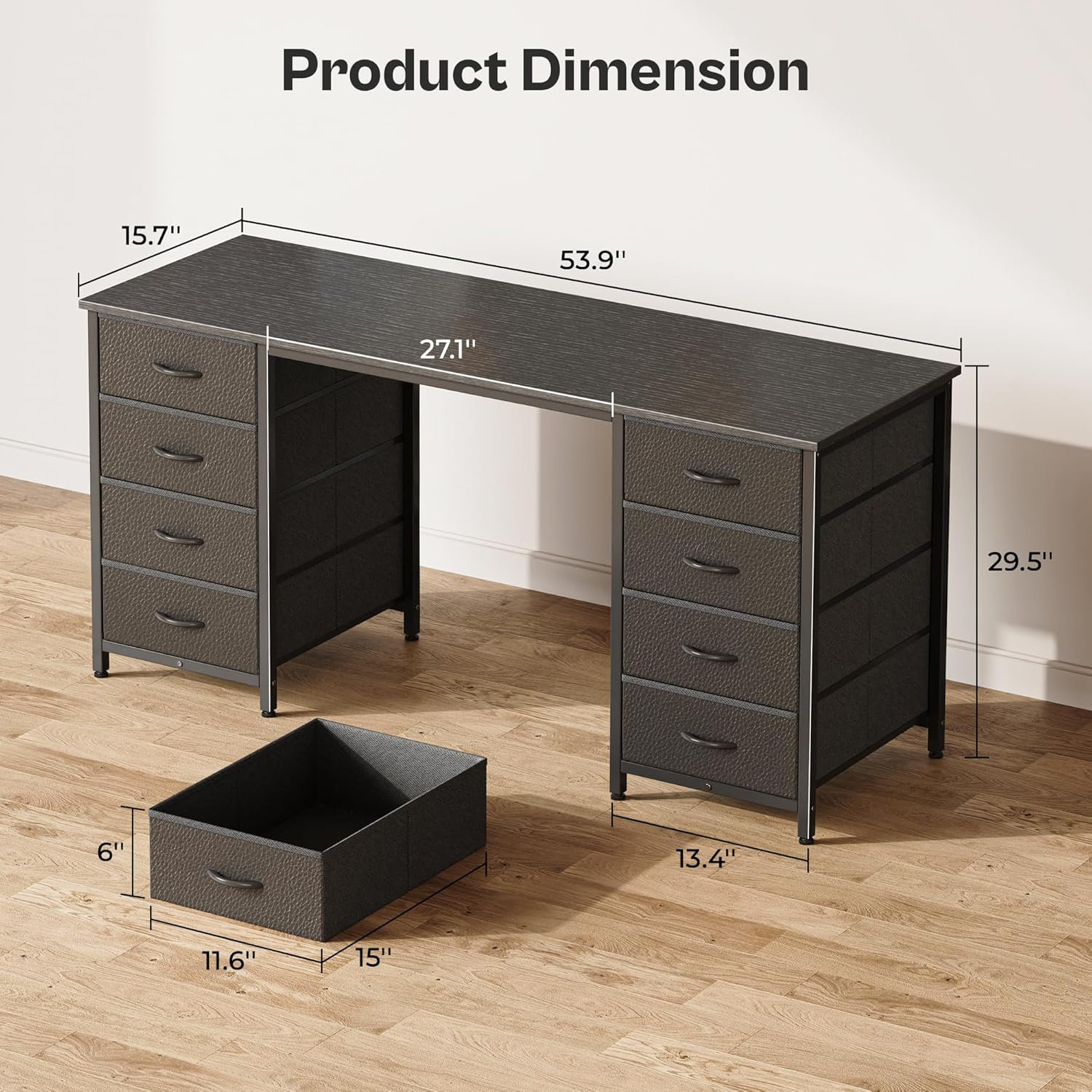 Latitude Run® 55 Inch Computer Desk with 8 Fabric Drawers | Wayfair