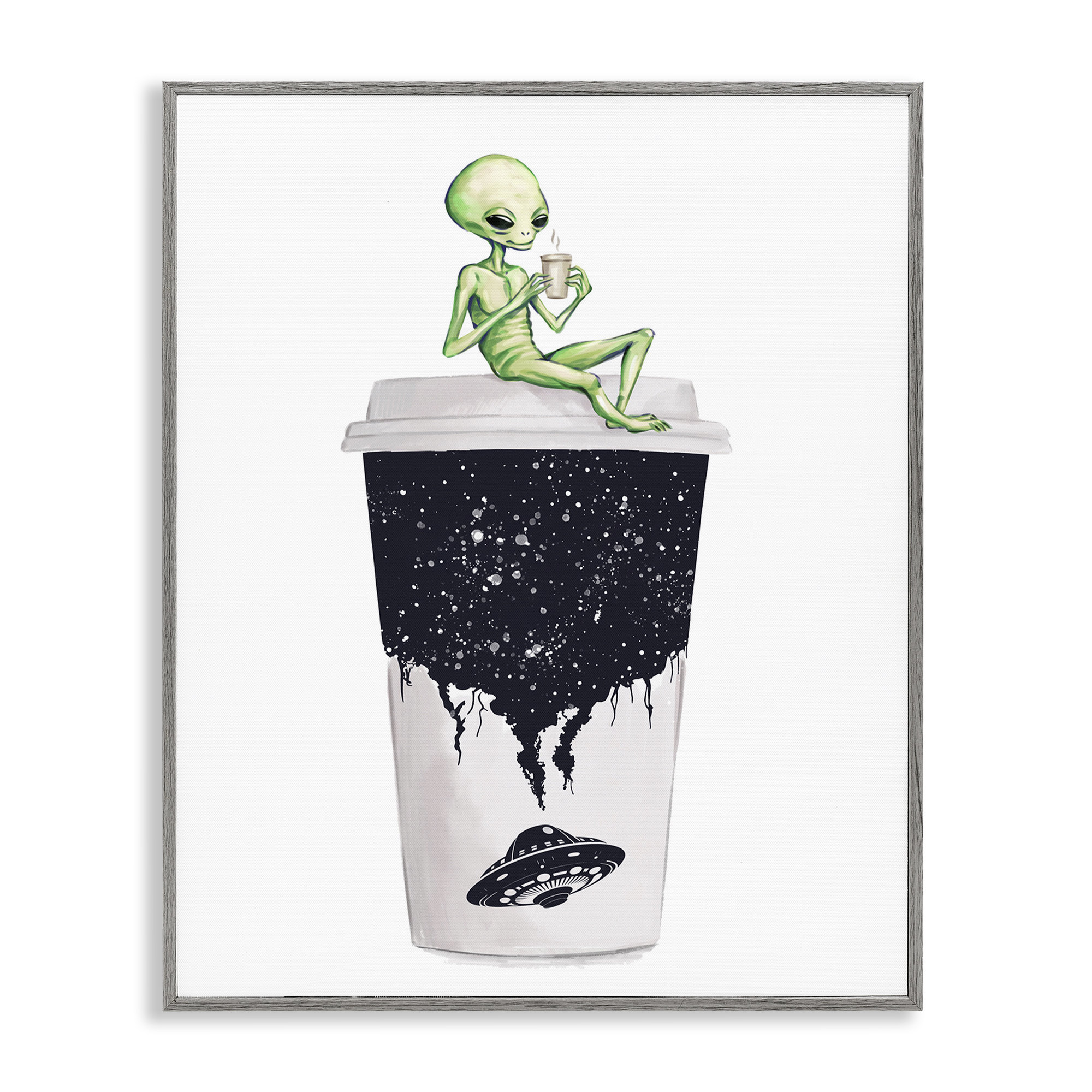 Ebern Designs Alien & Coffee Cup Art by Ziwei Li | Wayfair
