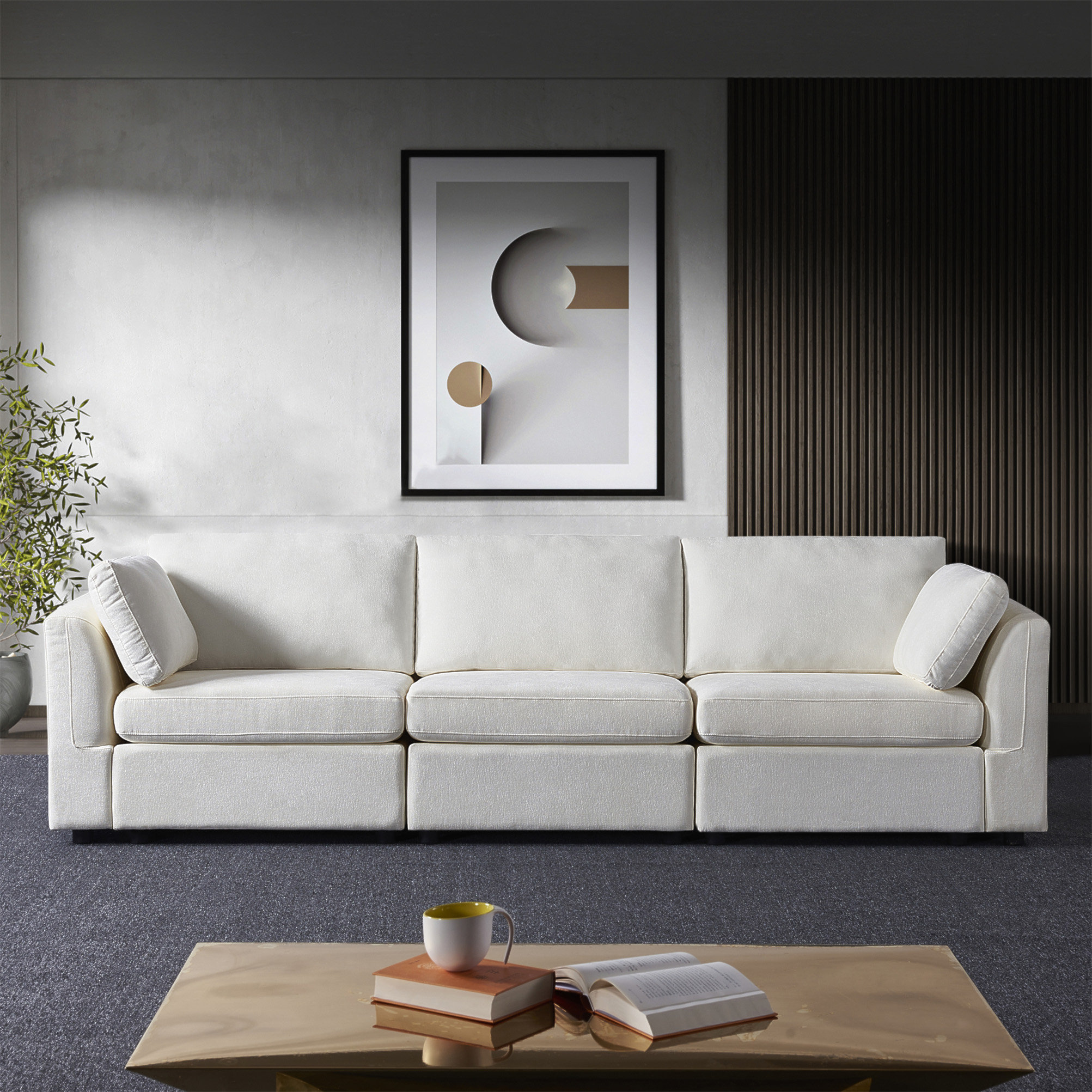 Hokku Designs White Modular Sofa Chenille Fabric Soft Grand Knock Down | Wayfair