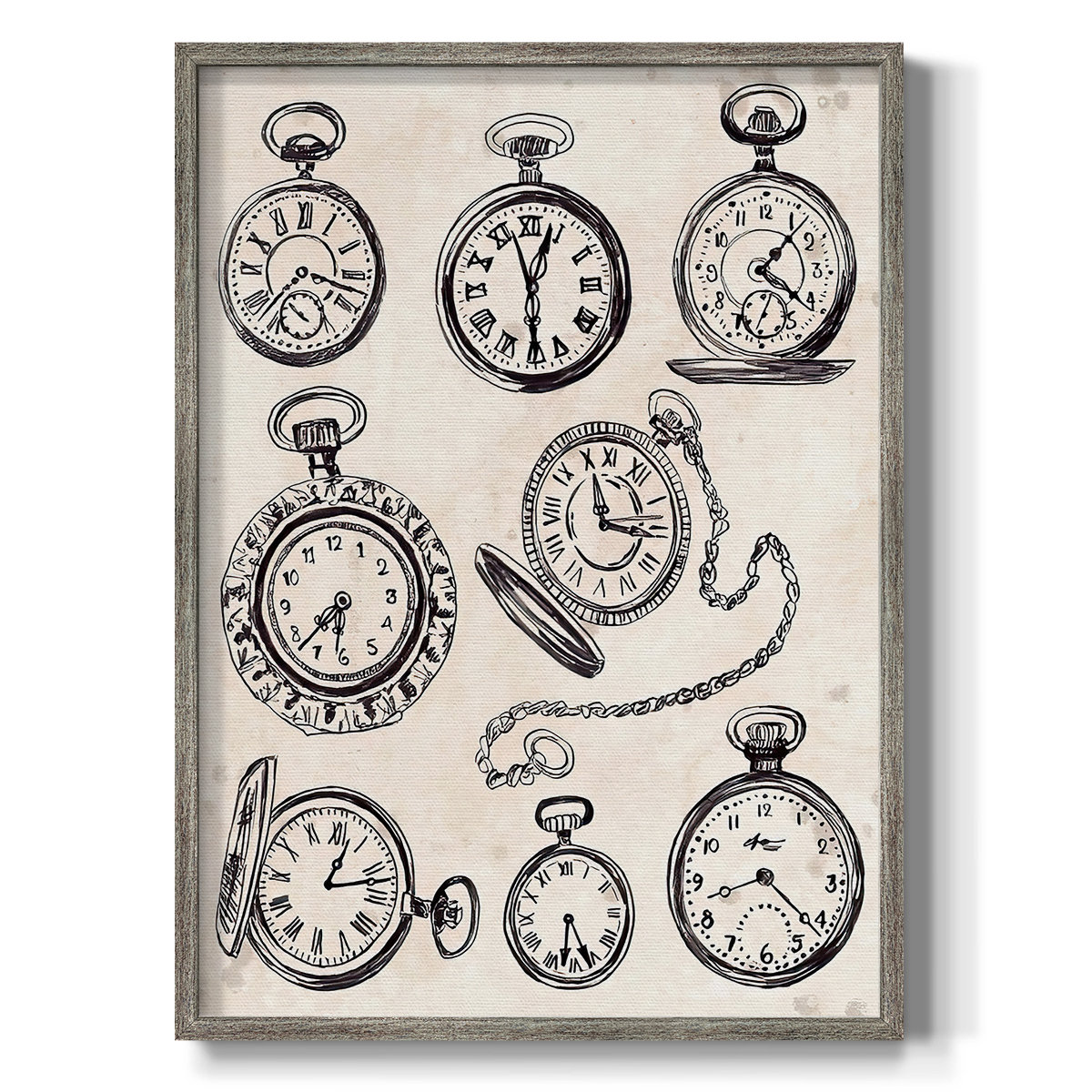 Red Barrel Studio® Pocket Watch Sketches I Framed Print - Solid Wood ...
