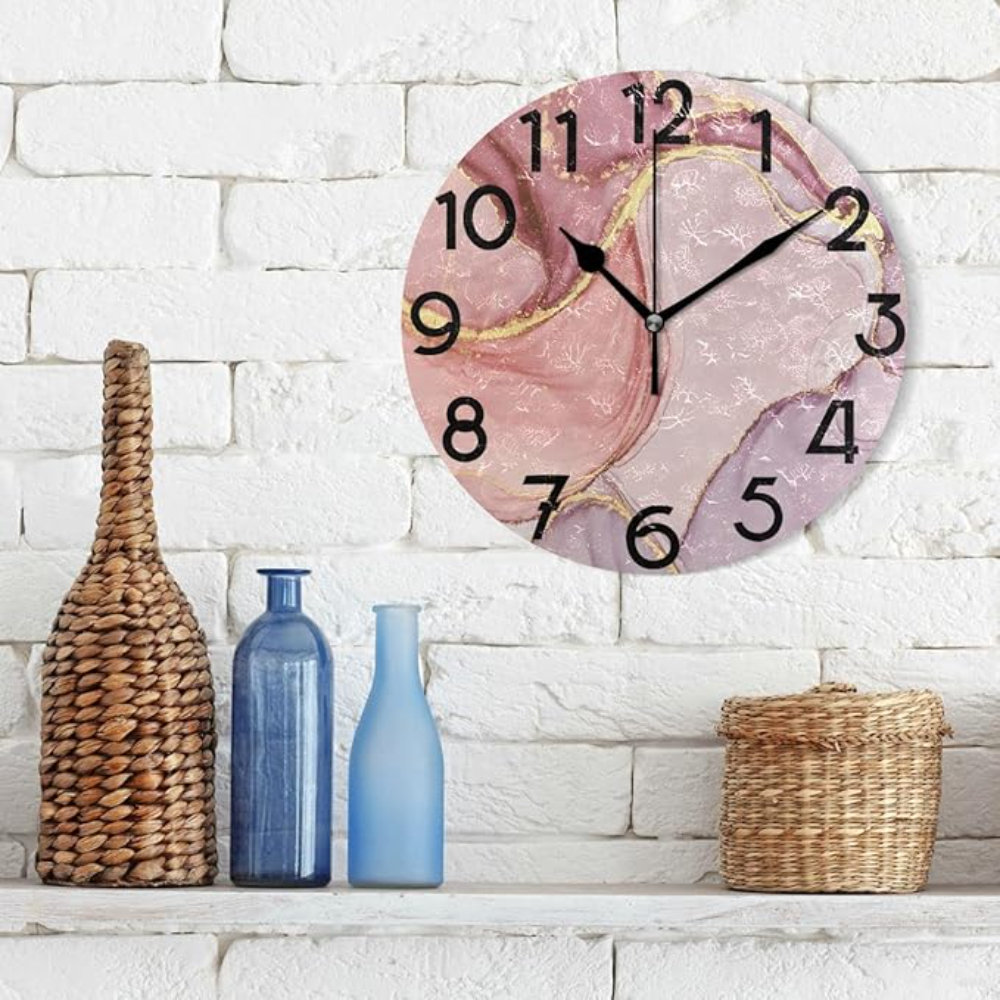 George Oliver Marble Pink Gold Tie Dye Wall Clock Golden Line Marbling ...