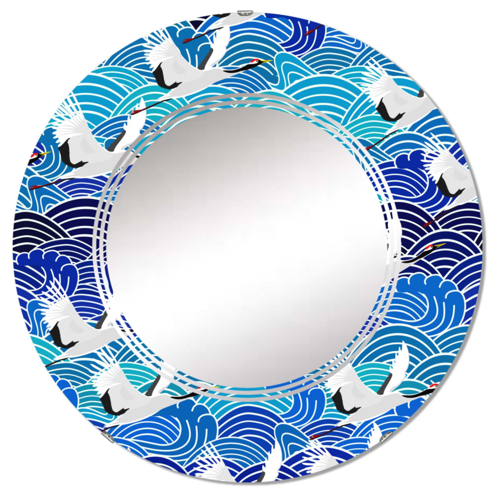East Urban Home Japanese Crane Birds On Blue Waves - Patterned Wall ...