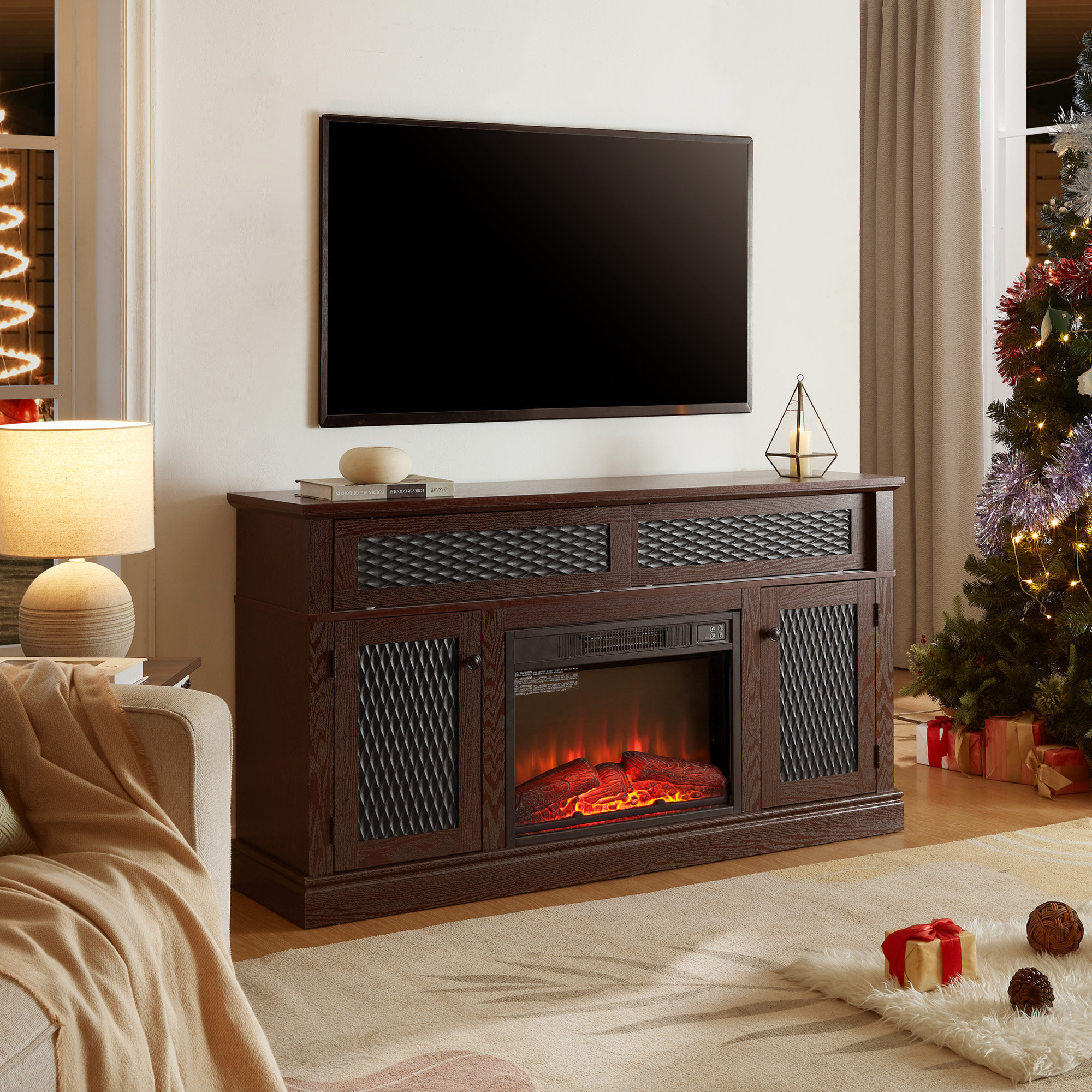 Lark Manor Pattern TV Stand With 23" Fireplace Insert,, TV And Media ...
