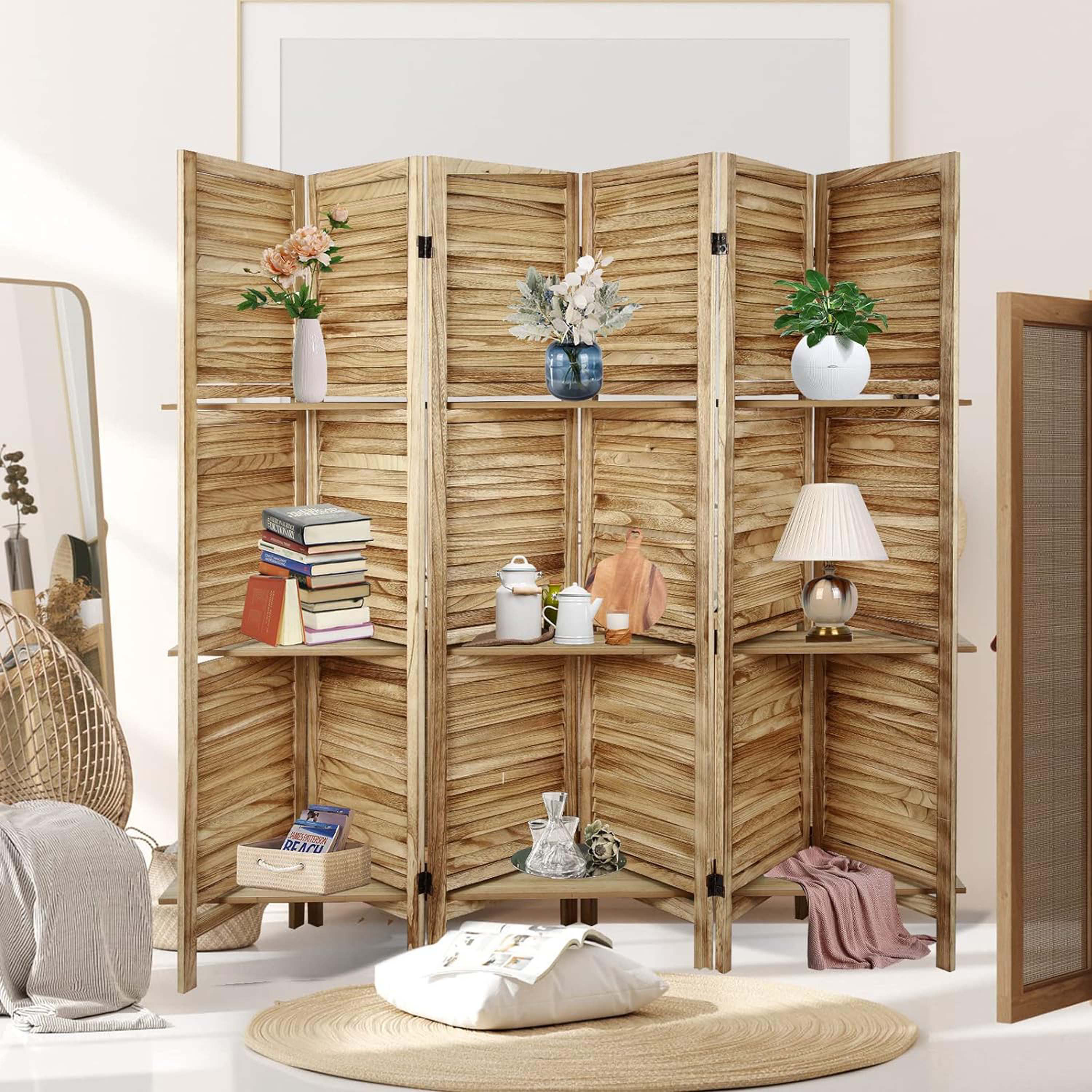 Gracie Oaks Room Divider 6 Panel, Wood Folding Room Divider Screen ...
