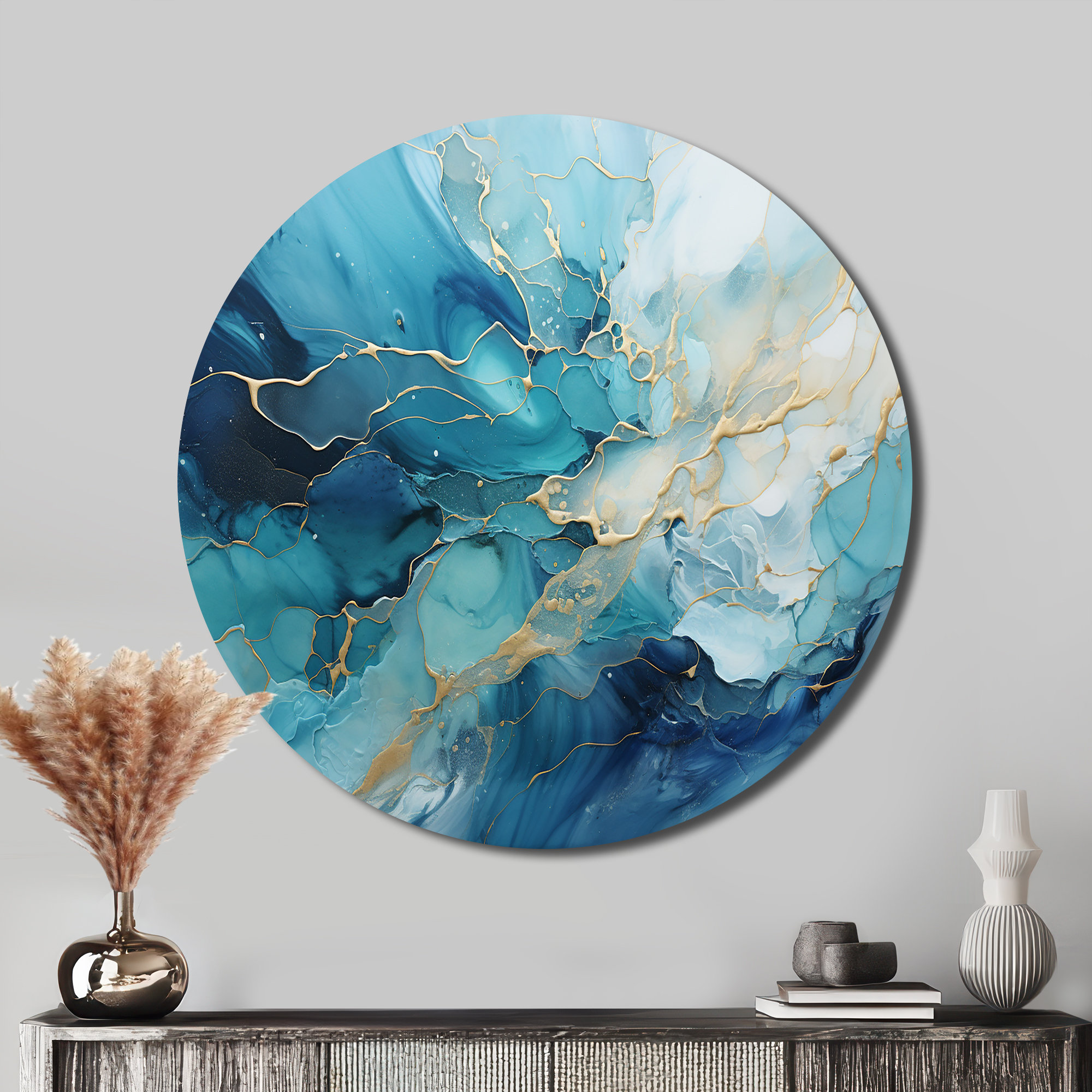 Design Art Oceanic Collage I - Abstract Round Metal Art | Wayfair