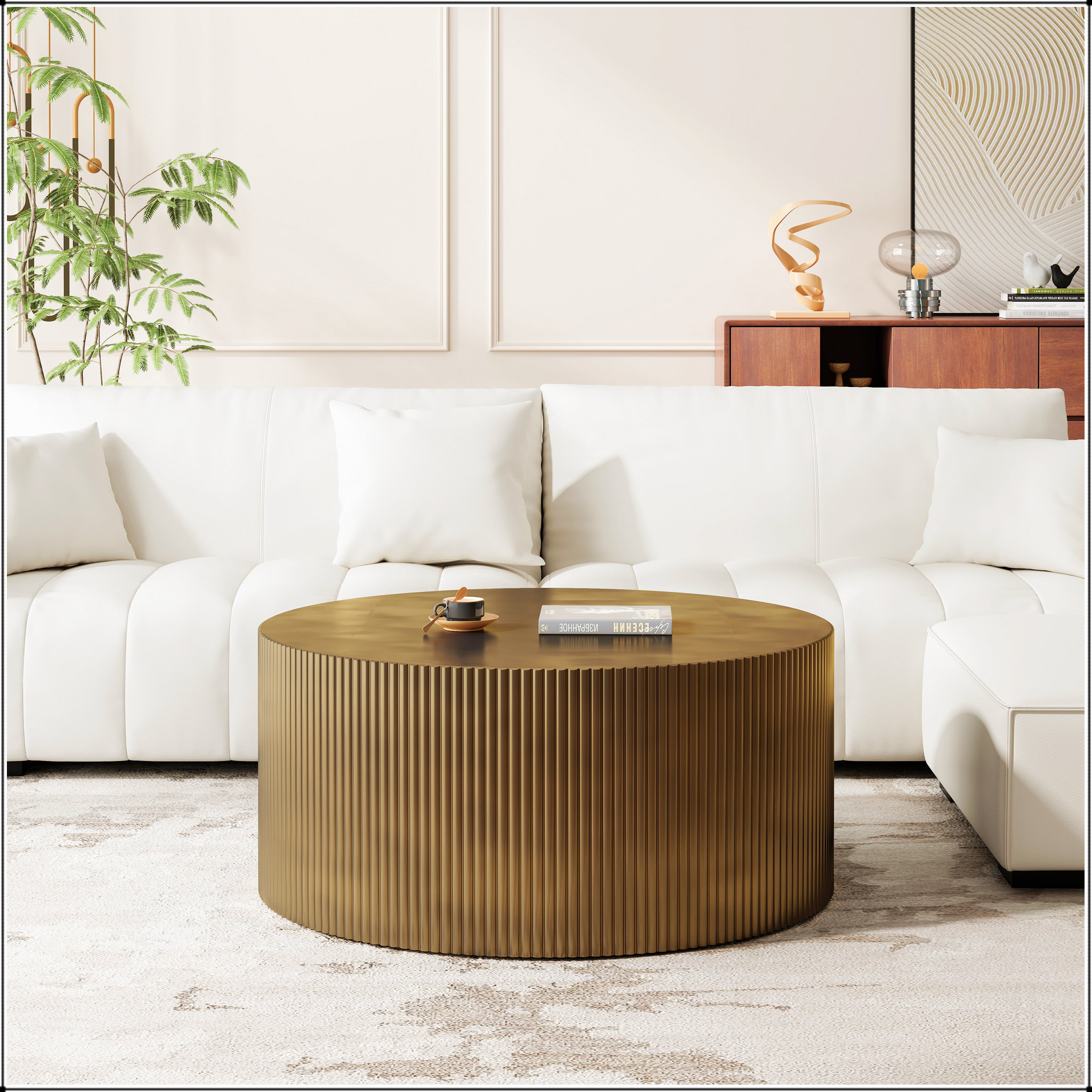 Mercer41 35.83" Minimalist Wave Stripe Coffee Table, Modern Round ...