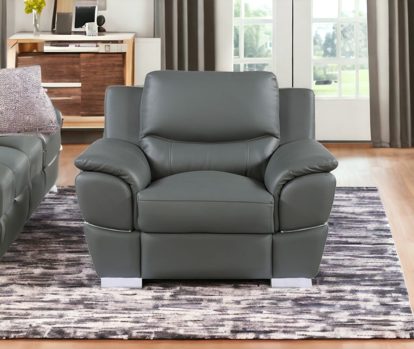 Orren Ellis 48" Daveigh Gray And Silver Leather Match Arm Chair ...