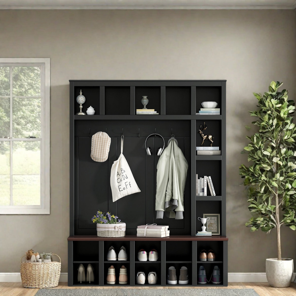 Wonderfulsky 4-In-1 Minimalist Hall Tree With Adjustable Shelves, Coat ...