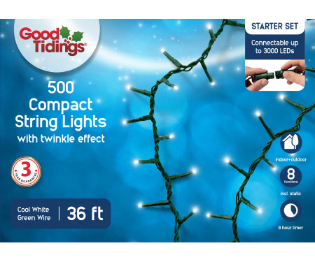 Illumax LED Comp Conn. 500 Cool White Twinkle 36' Green Wire | Wayfair