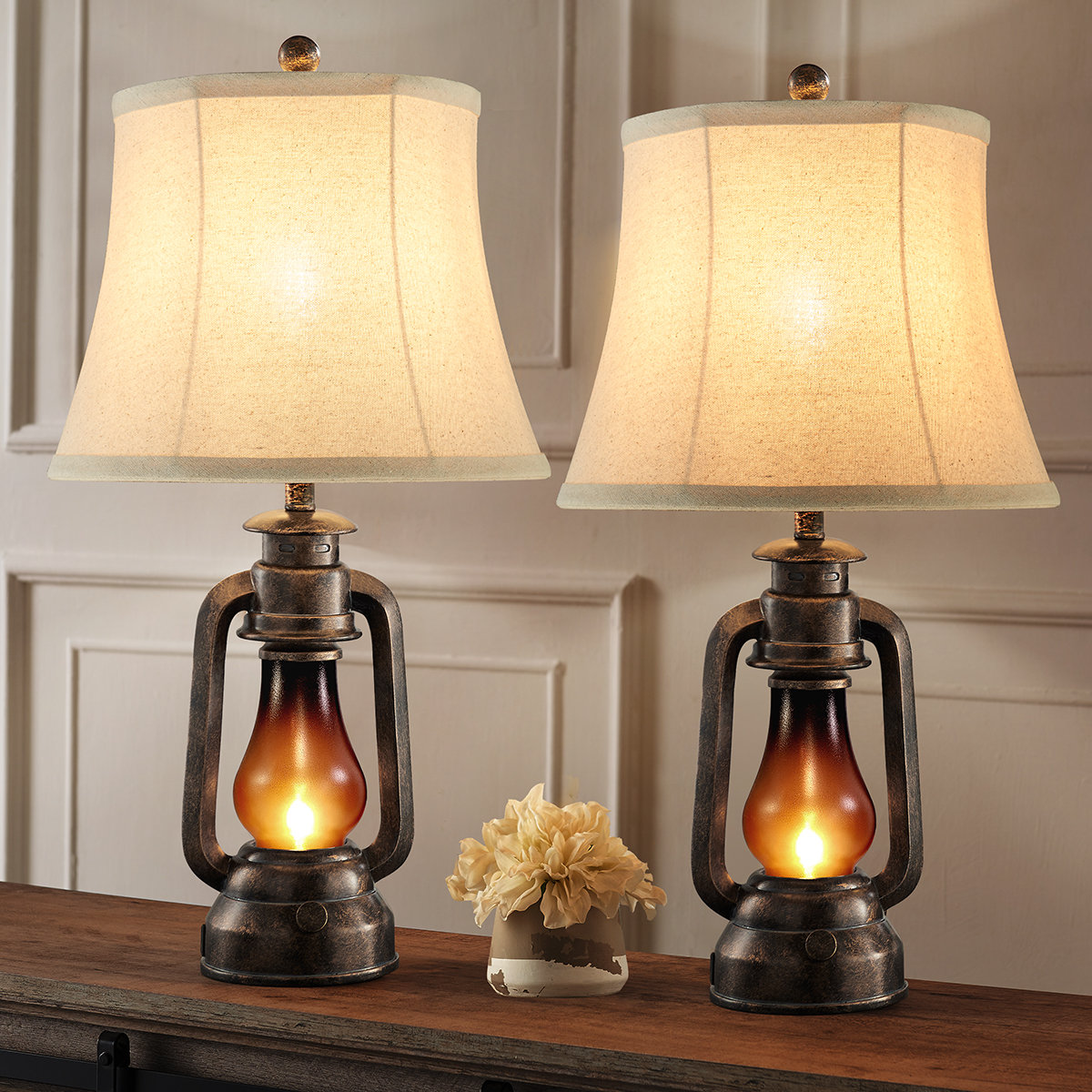 Mercer41 Kaylyn 25" Resin Table Lamp Set With Night Light And USB Ports ...