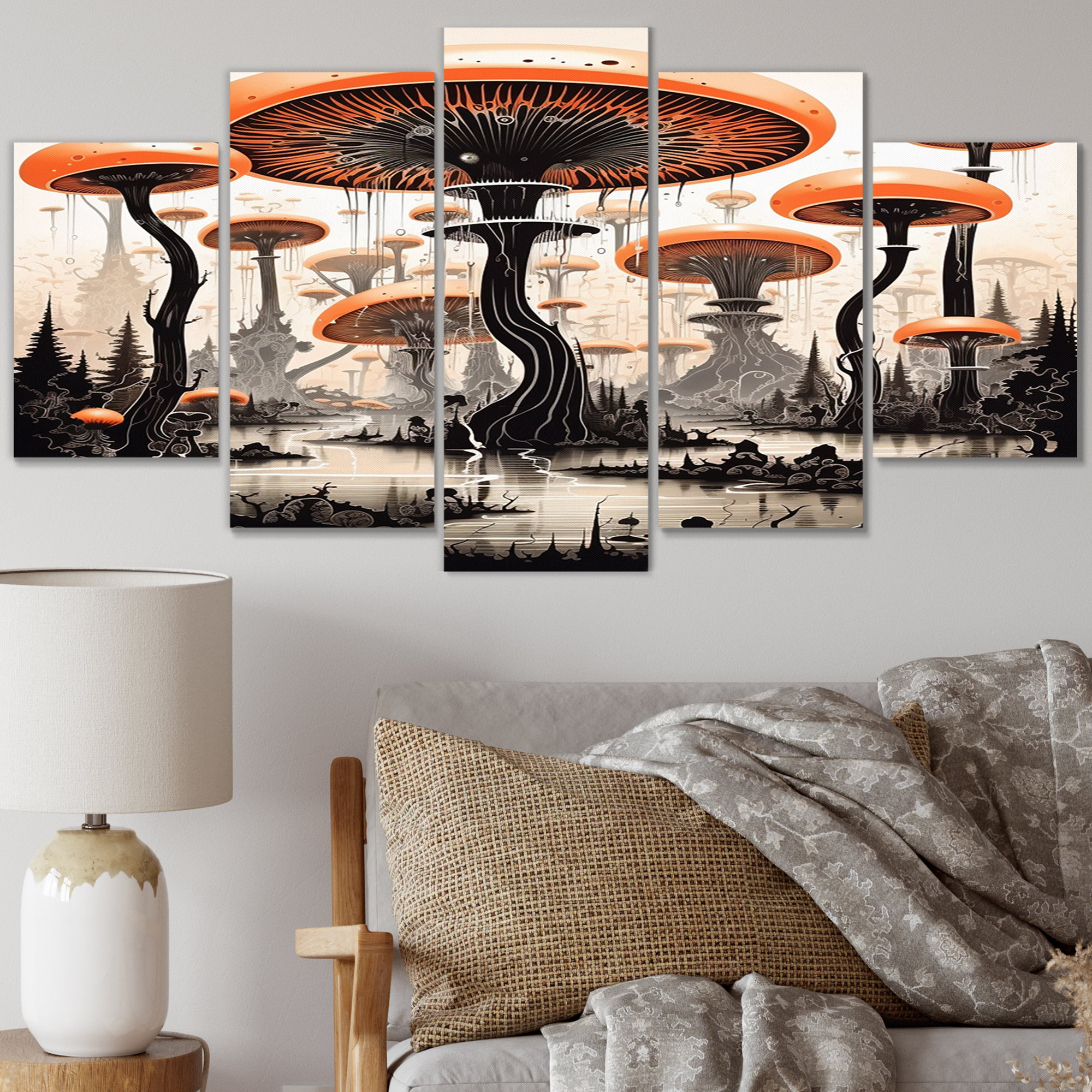 Lark Manor™ Enigmatic Magical Mushrooms Retro Illustration - Abstract ...