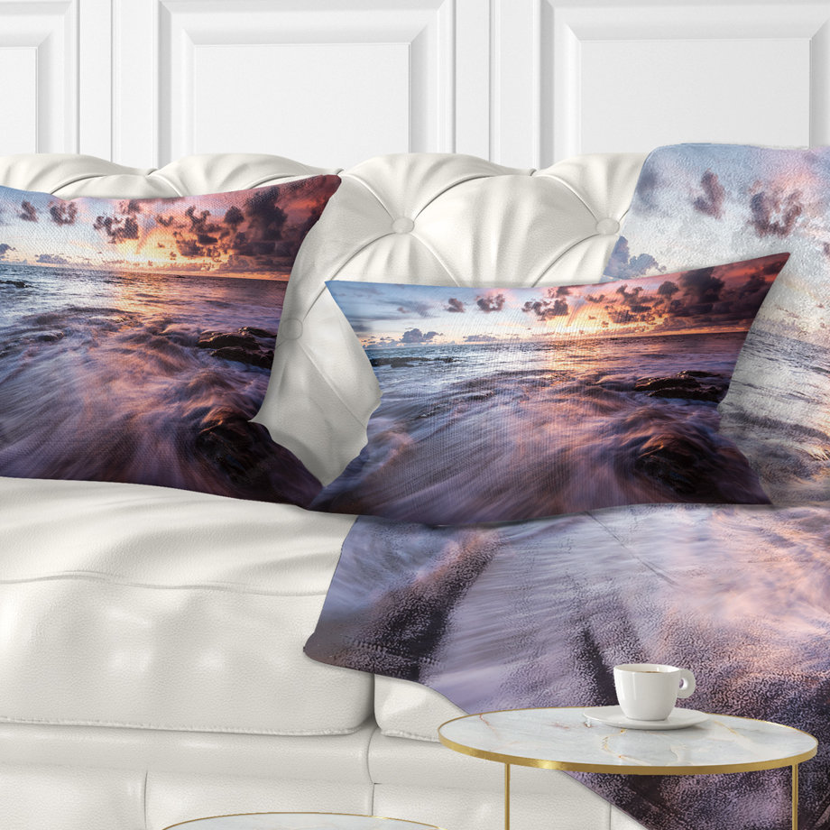 Design Art Waves Hitting Rocky Beach - Sea & Shore Printed Throw Pillow | Wayfair