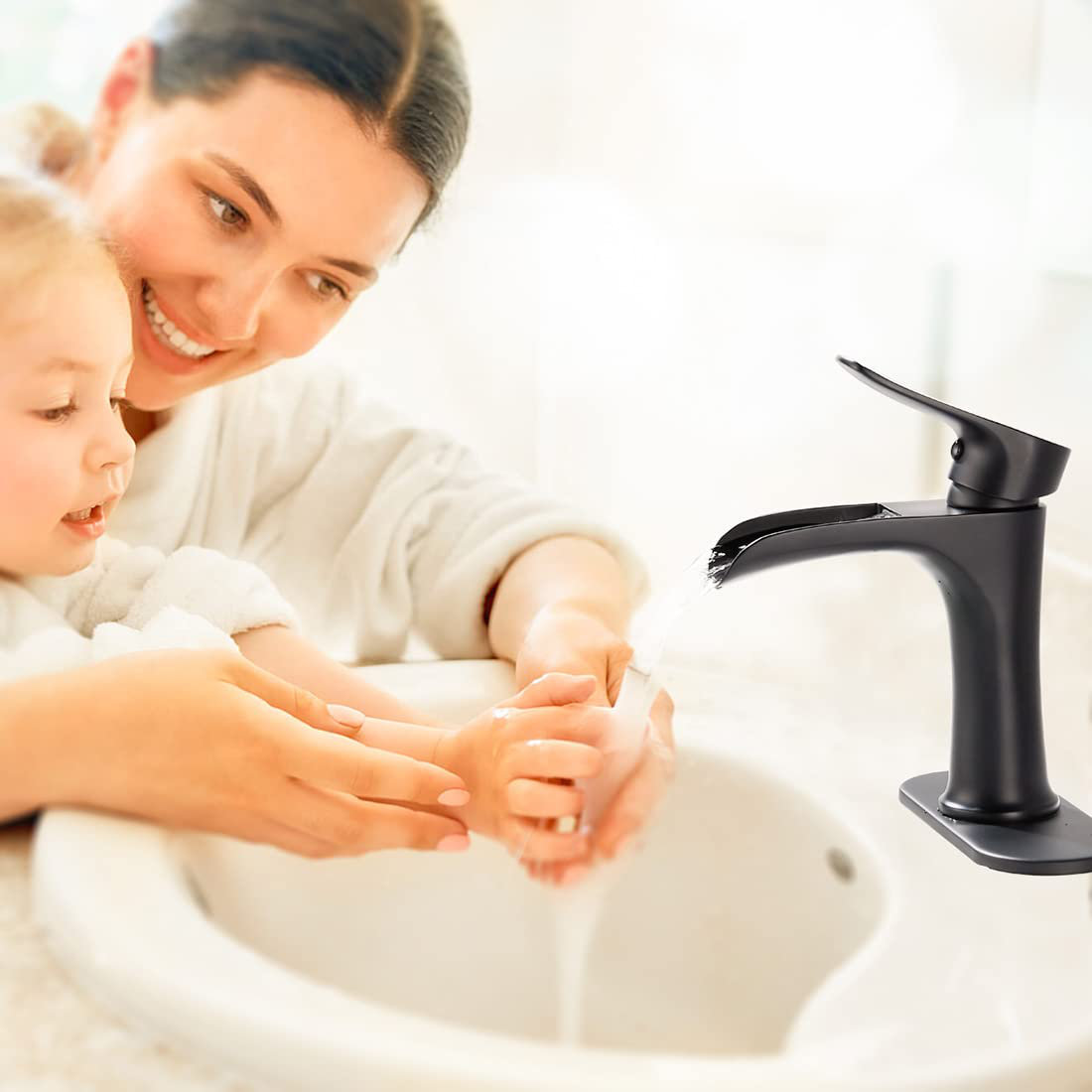 Fish hunter Waterfall Bathroom Faucet Black Matte Black Bathroom Faucet ...