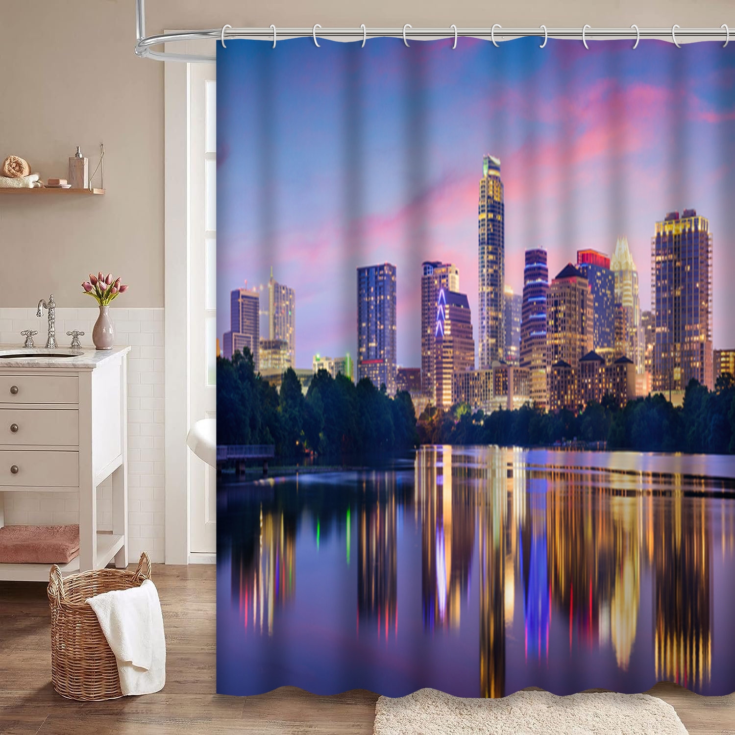 East Urban Home Waterproof River Lake Texas Shower Curtain, Downtown ...