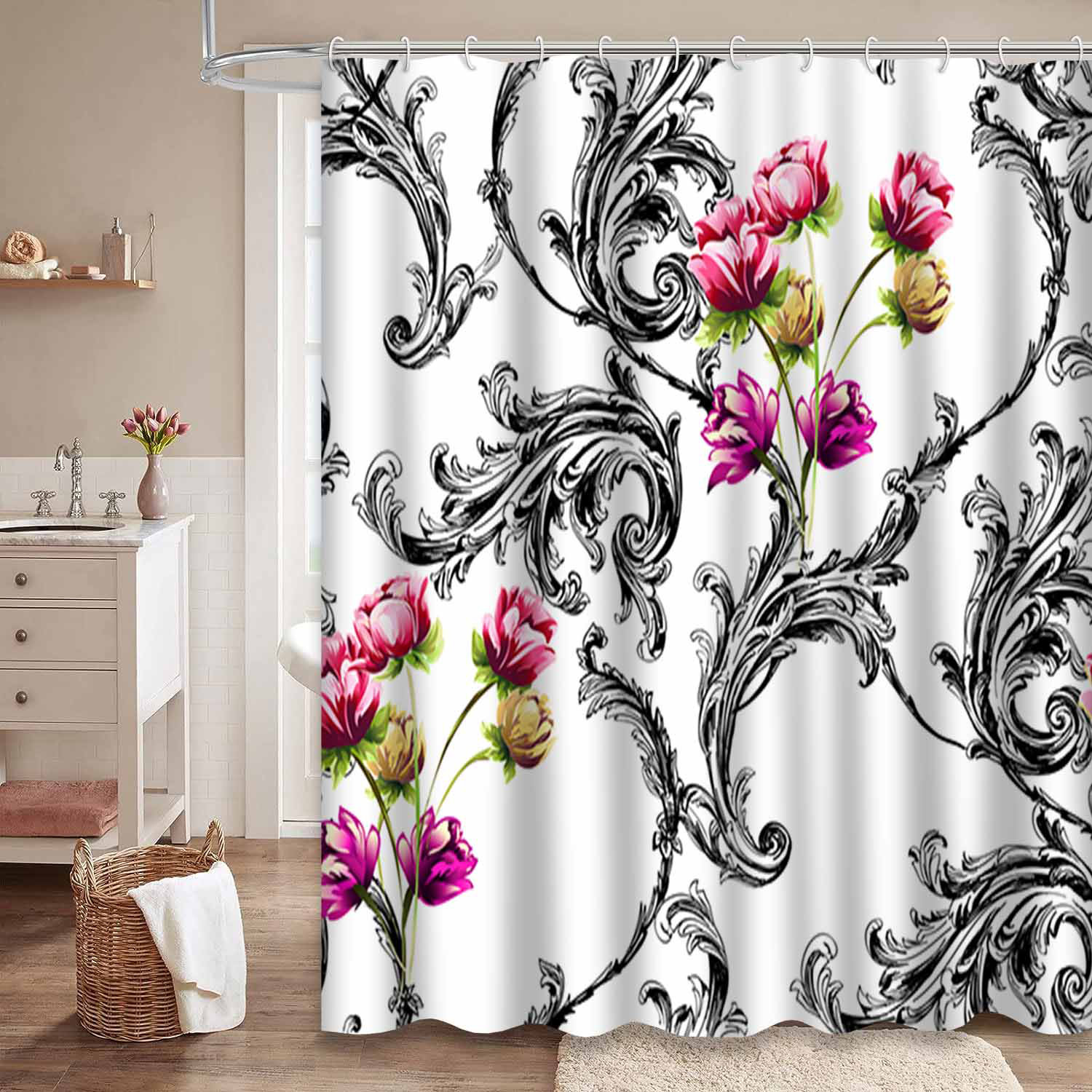 Winston Porter Baroque Tulip Waterproof Shower Curtain - Victorian ...