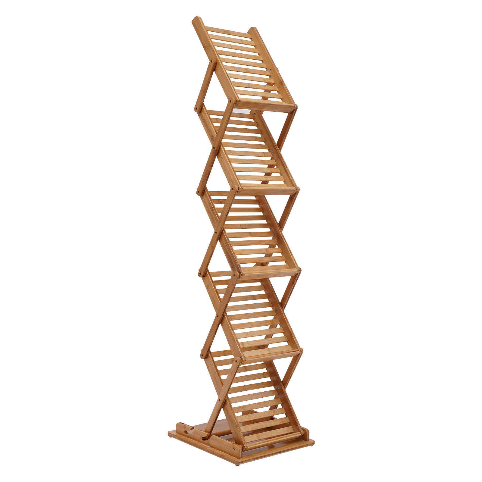 DALELEE 56.3"H 5-tier Pop-up Foldable Bamboo Magazine Rack Display ...